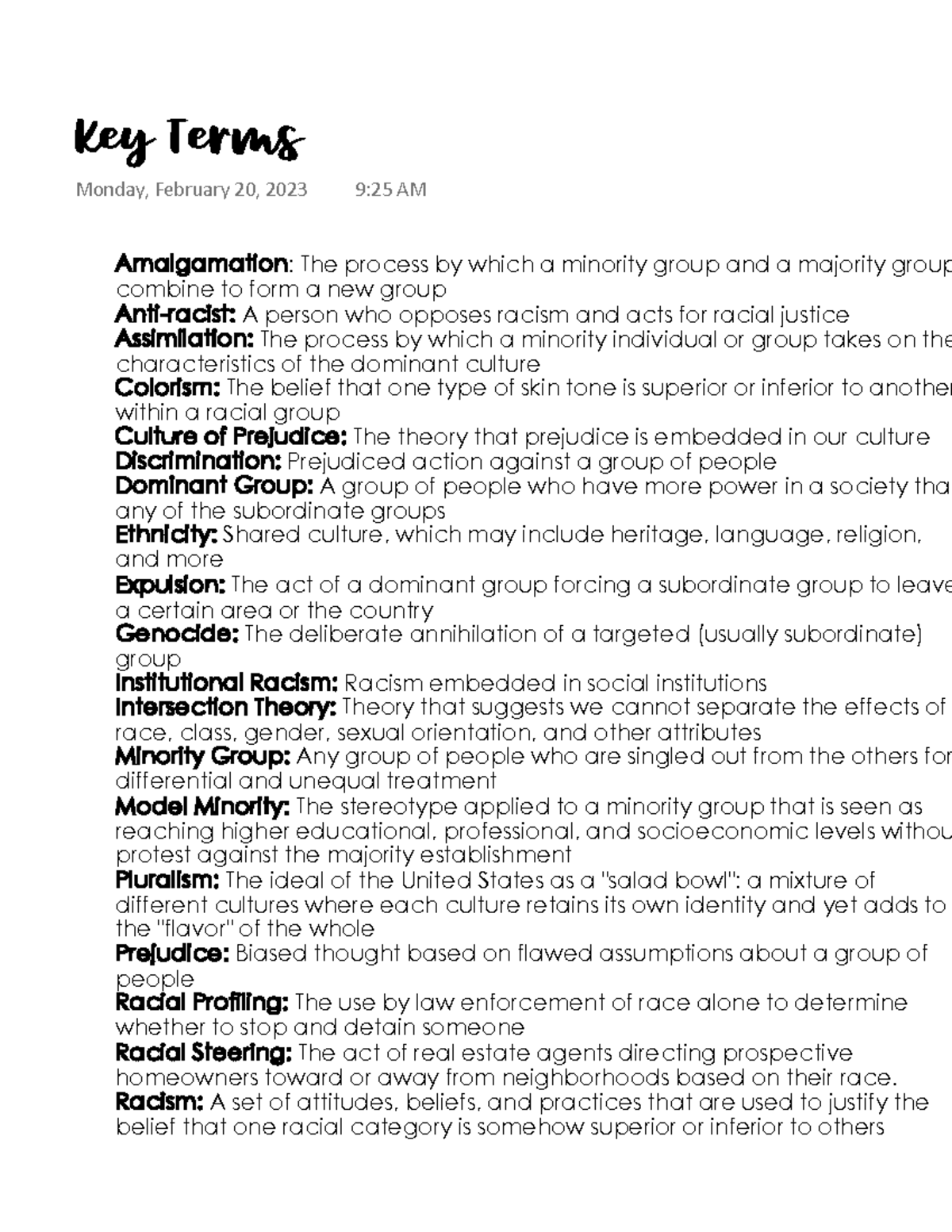 Key Terms: Race and Ethnicity - Amalgamation: The process by which a ...