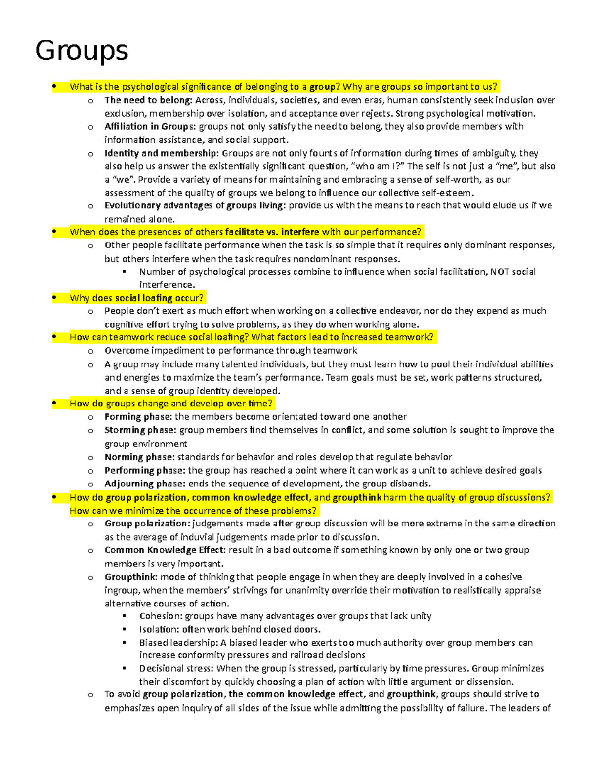 Groups - Lecture notes 10 - Groups What is the psychological ...