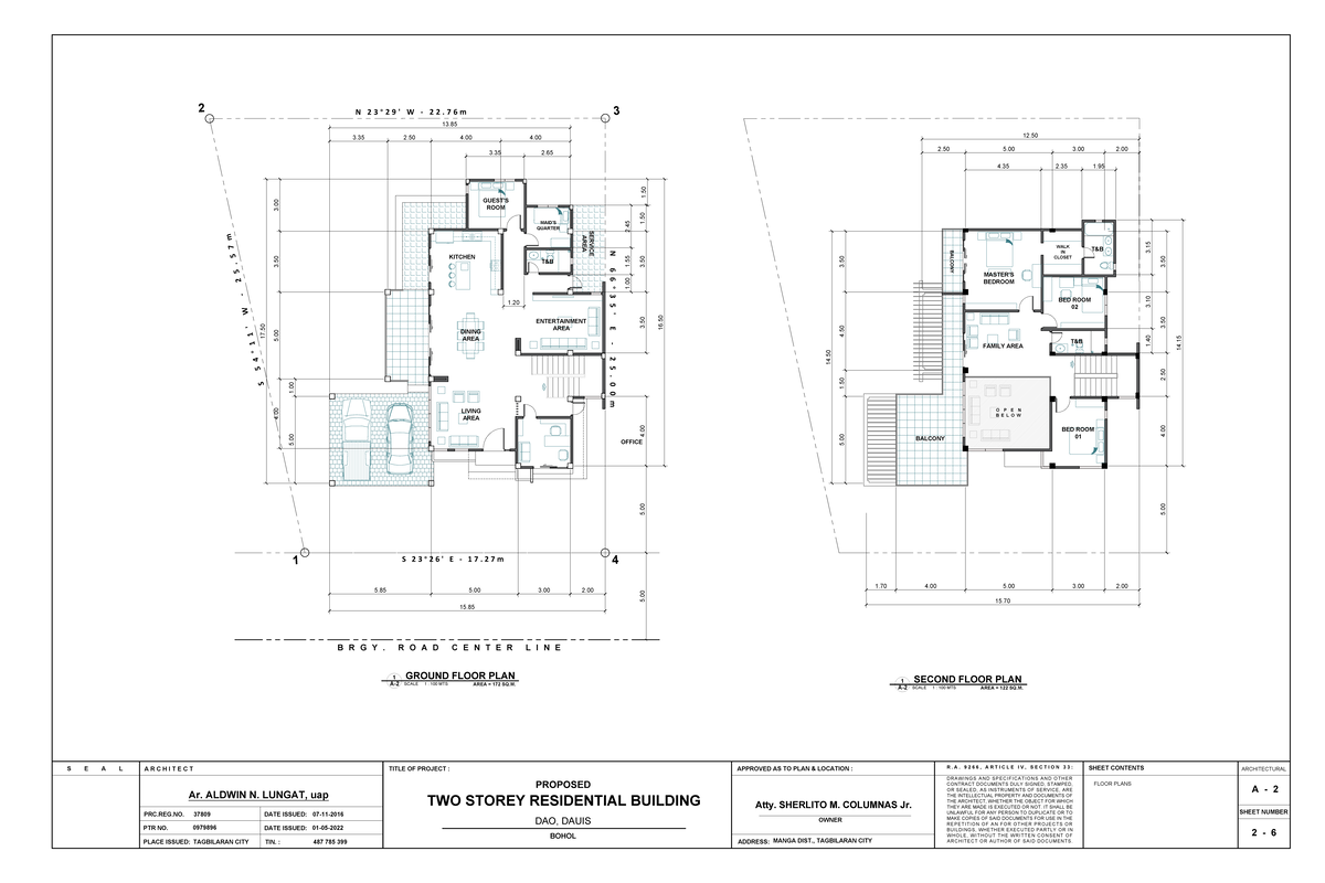 Plans - A - 2 FLOOR PLANS PRC.REG. TIN. : PTR NO. S E A L TITLE OF ...