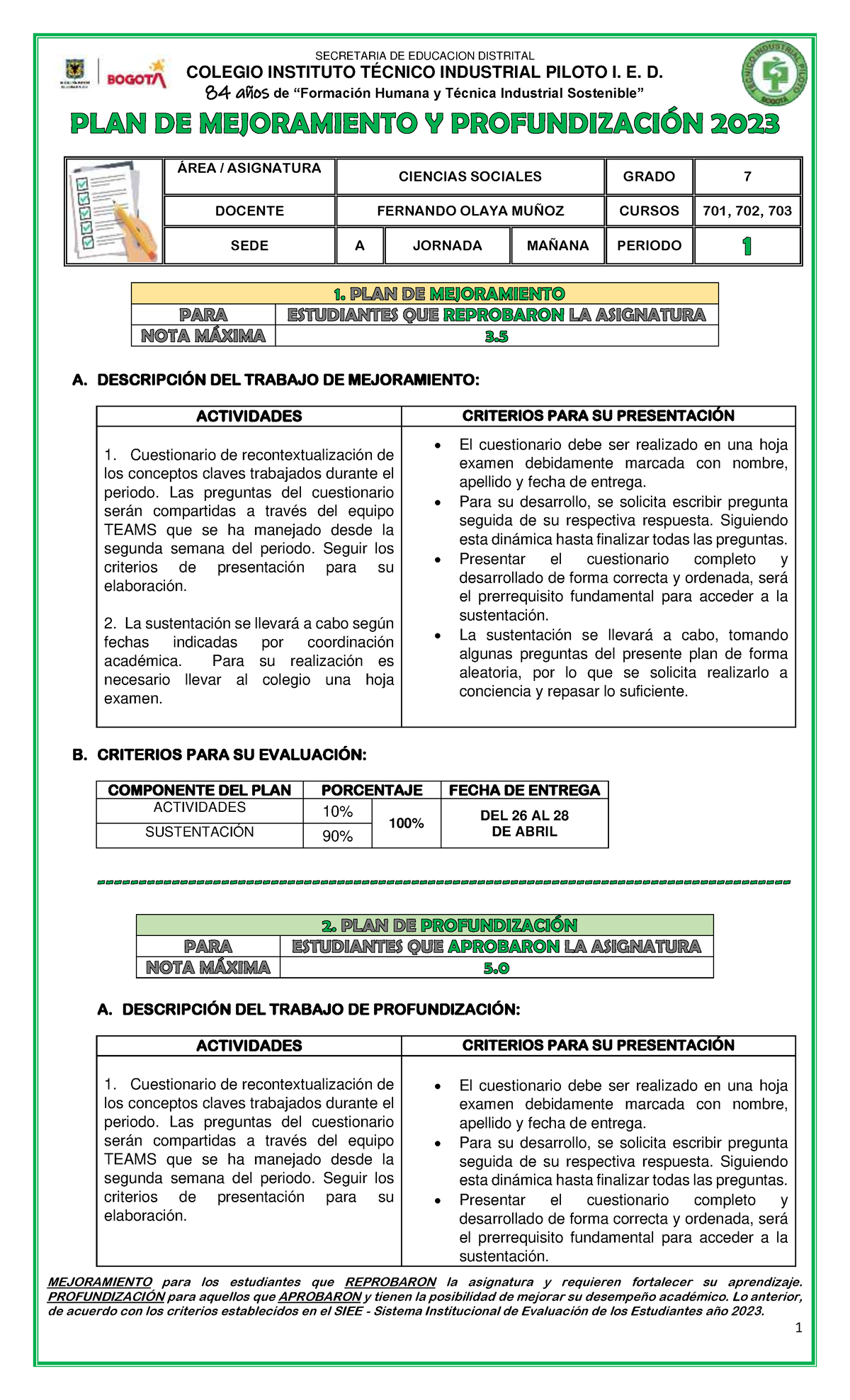 PLAN MP 1P Sociales 701 703 Fernandoolaya JM 2023 - SECRETARIA DE ...