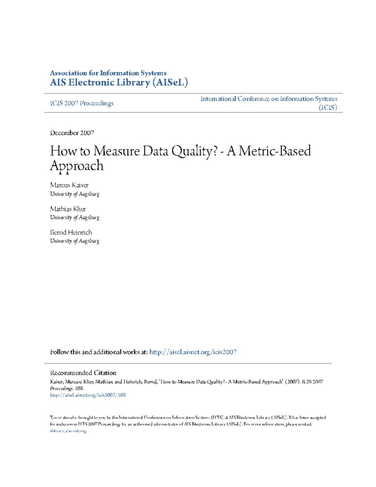 How to Measure Data Quality - A Metric-Based Approach - Association for ...