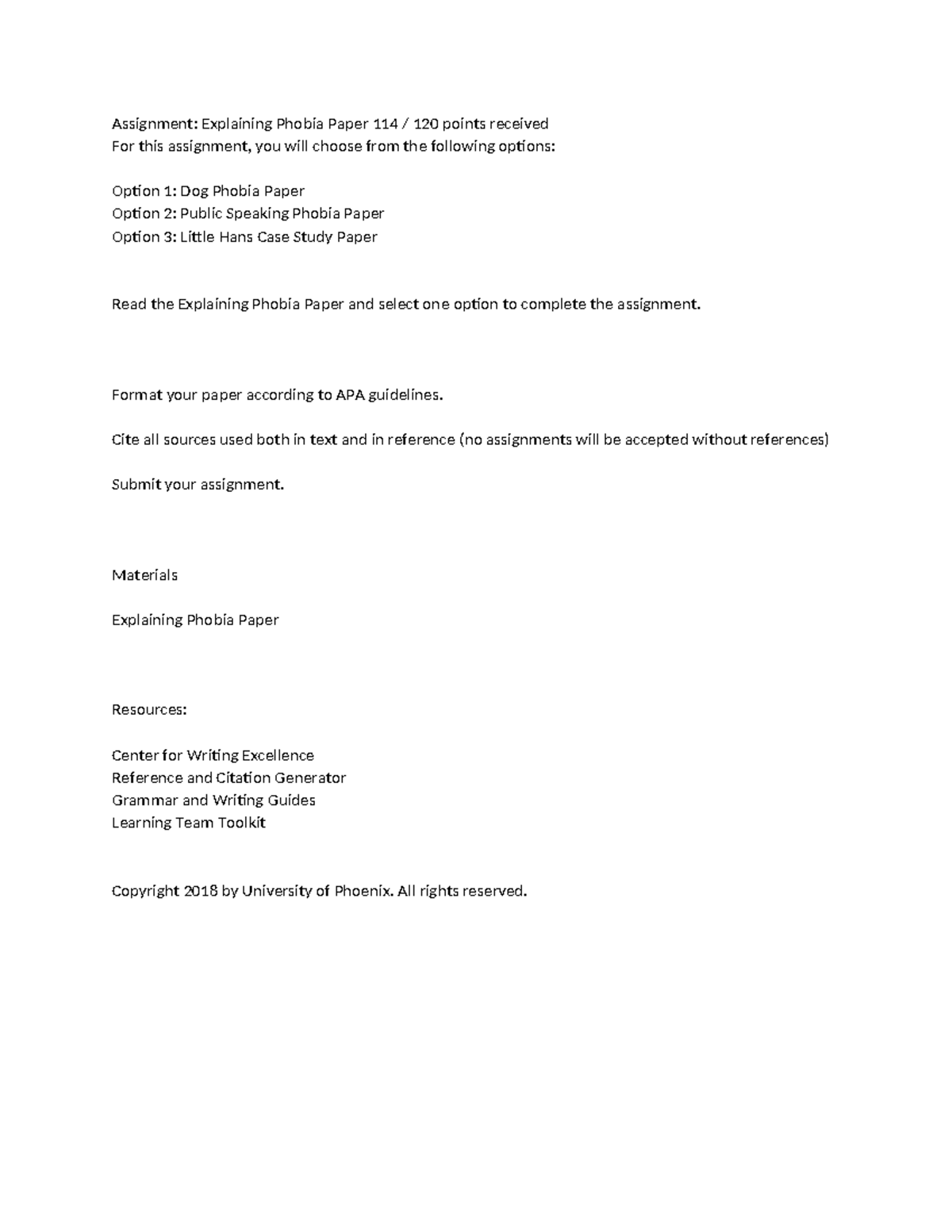 Assignment description Explaining Phobia Paper - Assignment: Explaining ...