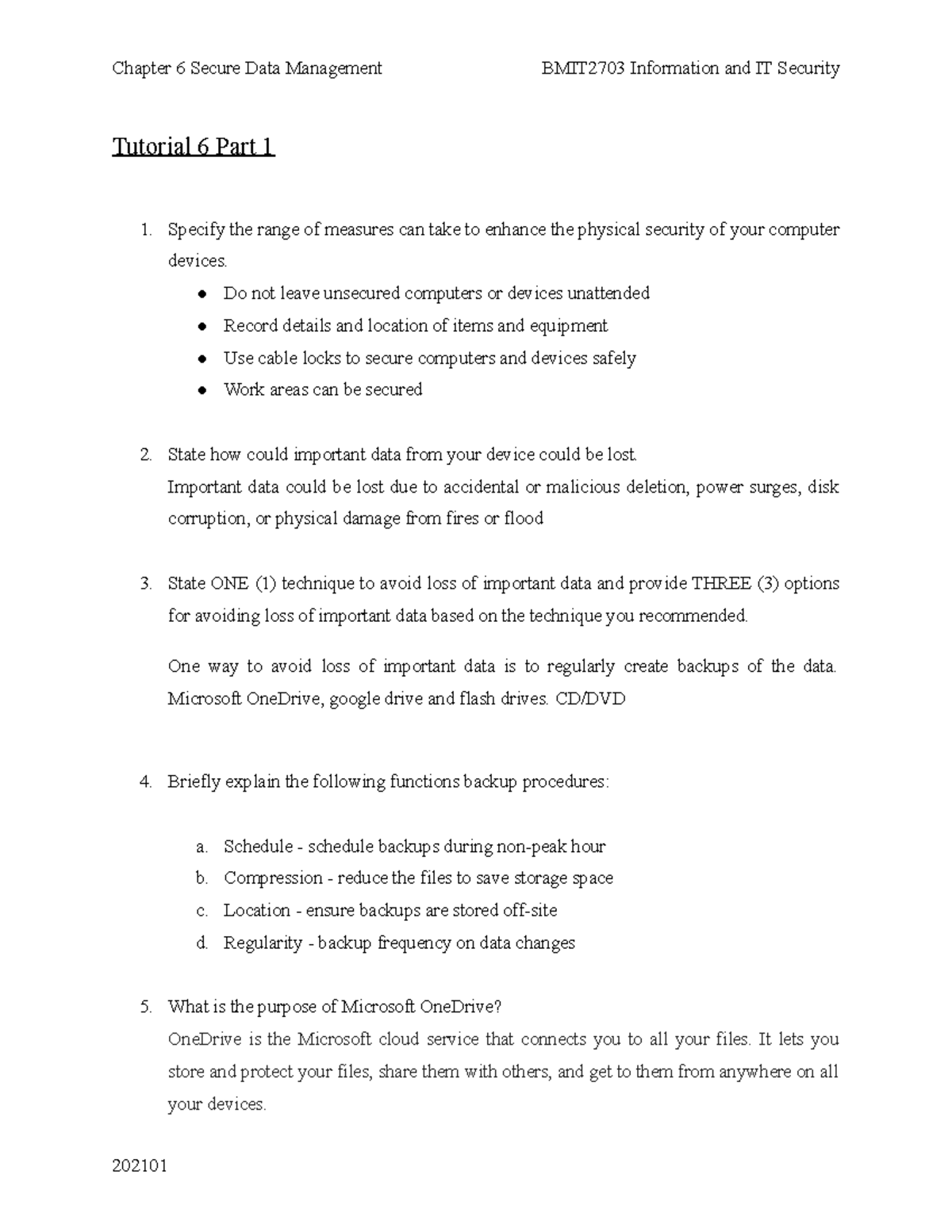 Tutorial Six Part One Information and IT Security - Chapter 6 Secure Data Management BMIT2703 ...