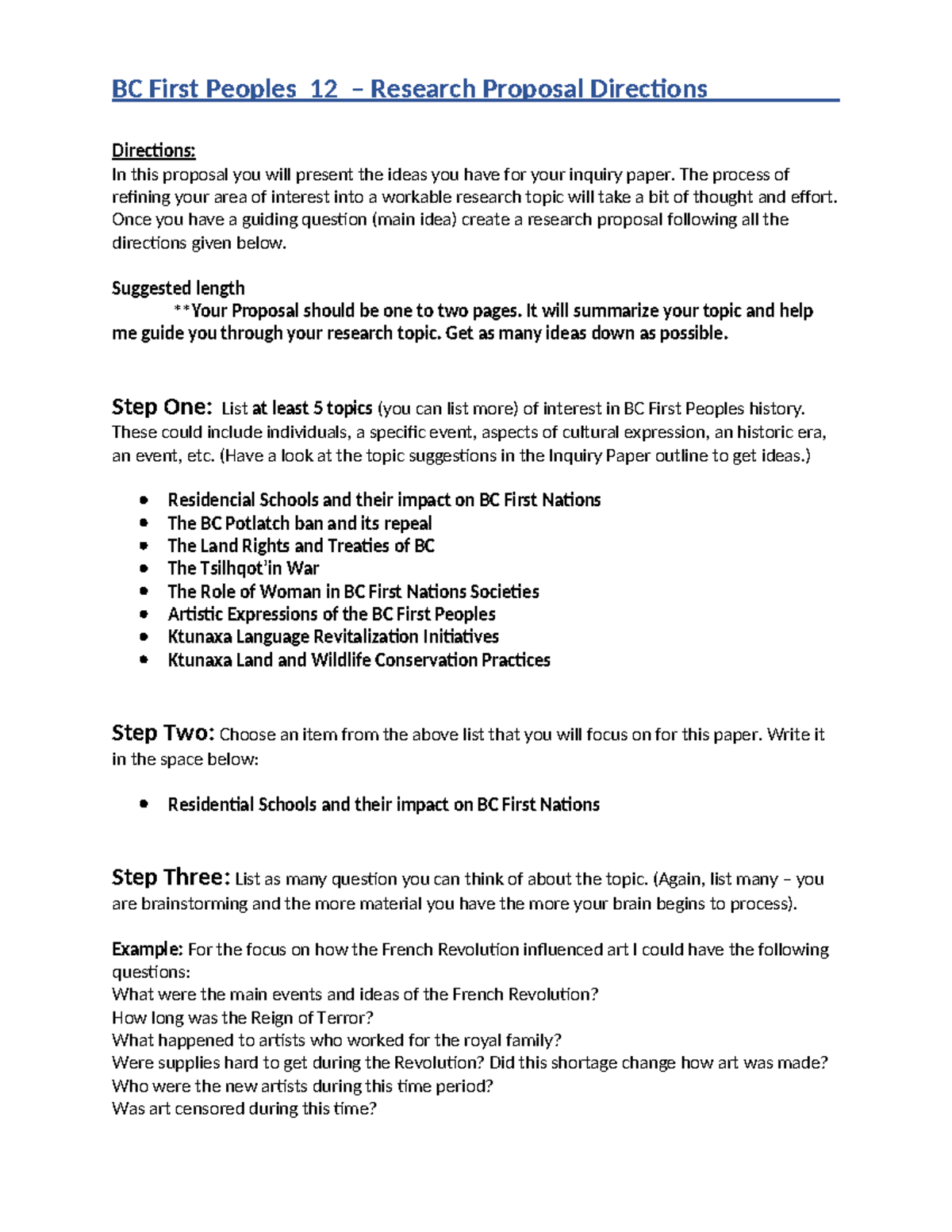 BC First Peoples 12 Research Paper proposal - BC First Peoples 12 ...