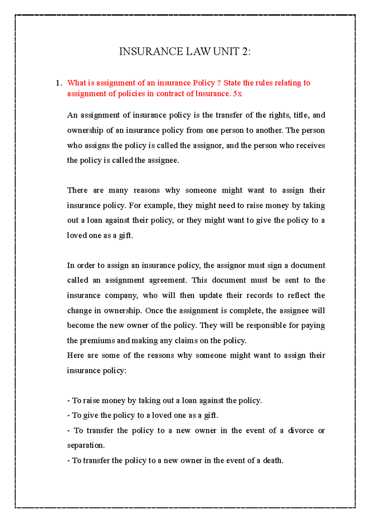 Insurance LAW UNIT 2 - Enough for whole unit - INSURANCE LAW UNIT 2 ...