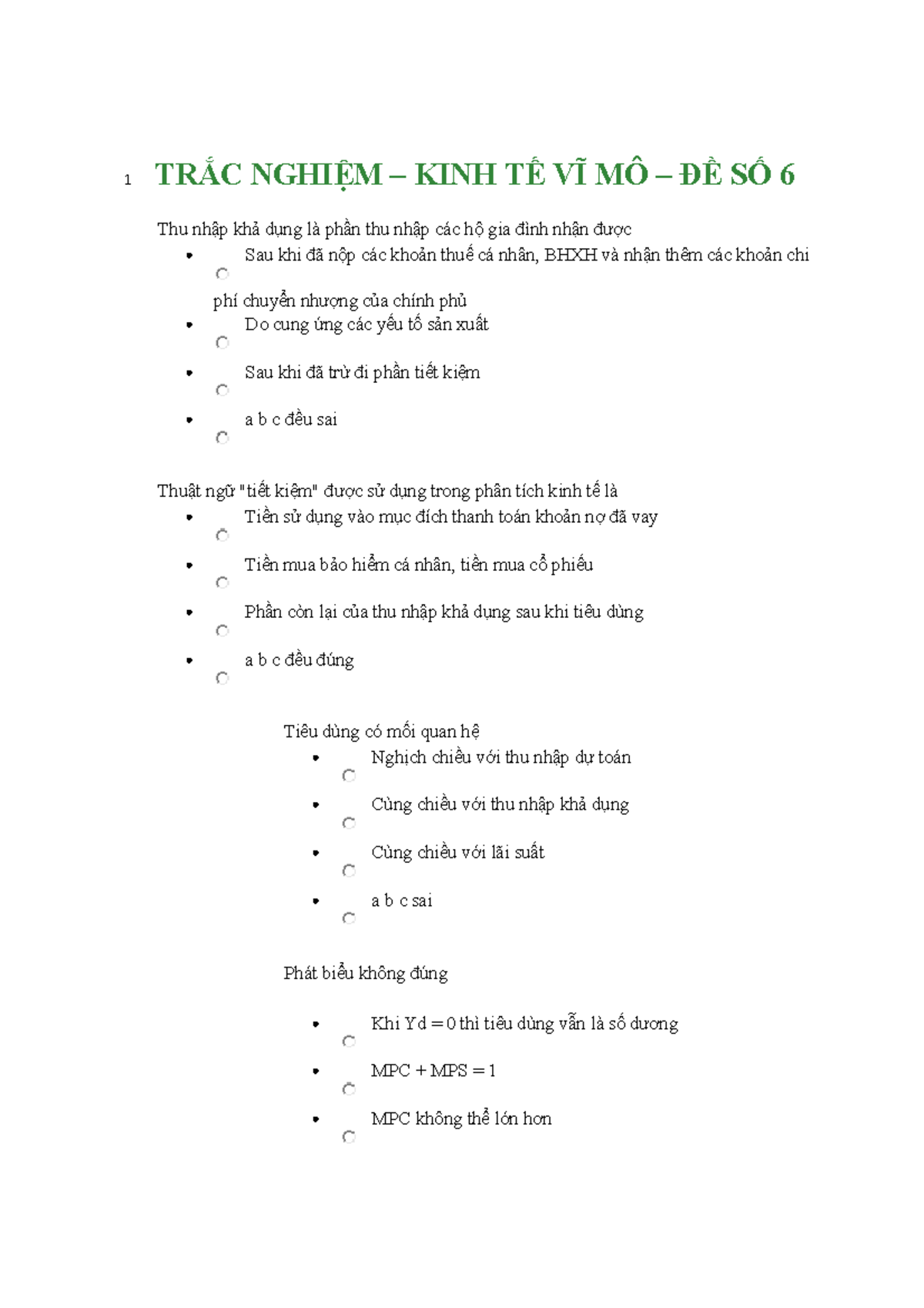 [123doc] - trac-nghiem-kinh-te-vi-mo-de-so-6-pdf - TRẮC NGHIỆM – KINH TẾ VĨ MÔ – ĐỀ SỐ 6 Thu ...