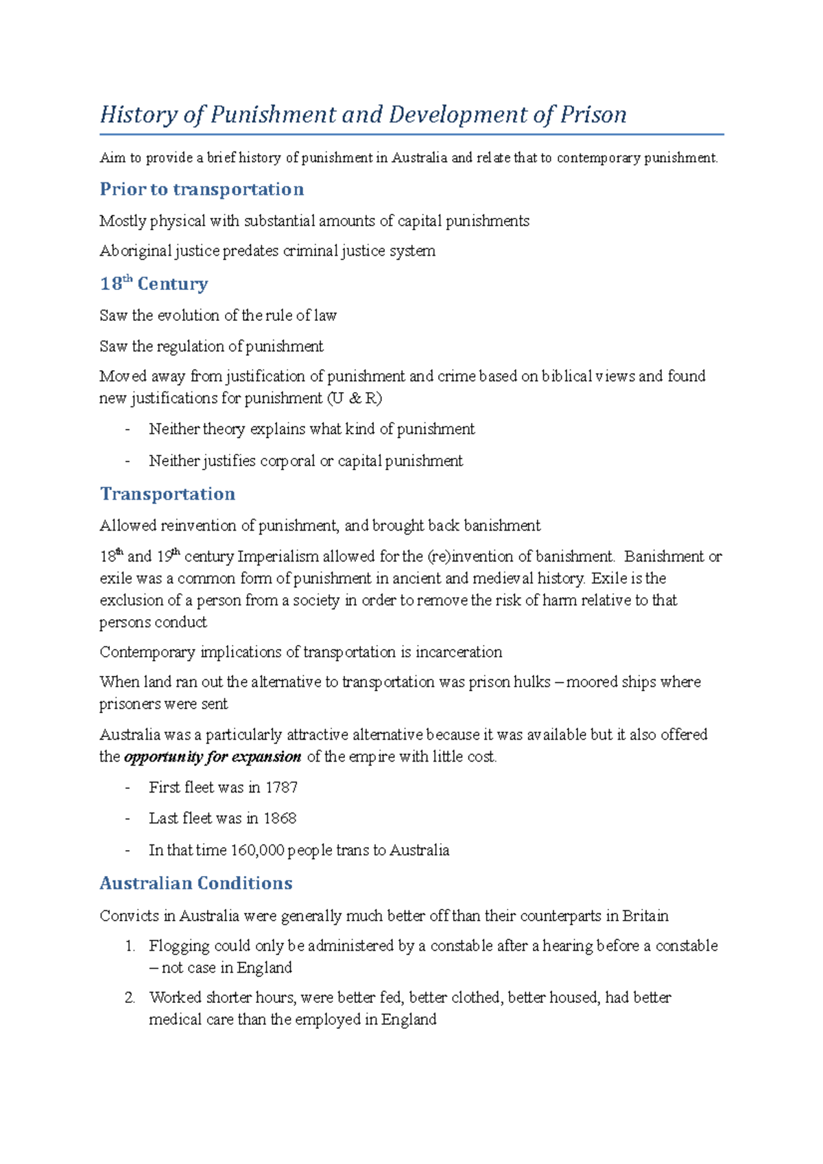 History of Punishment and Development of Prison (topic six) - History ...