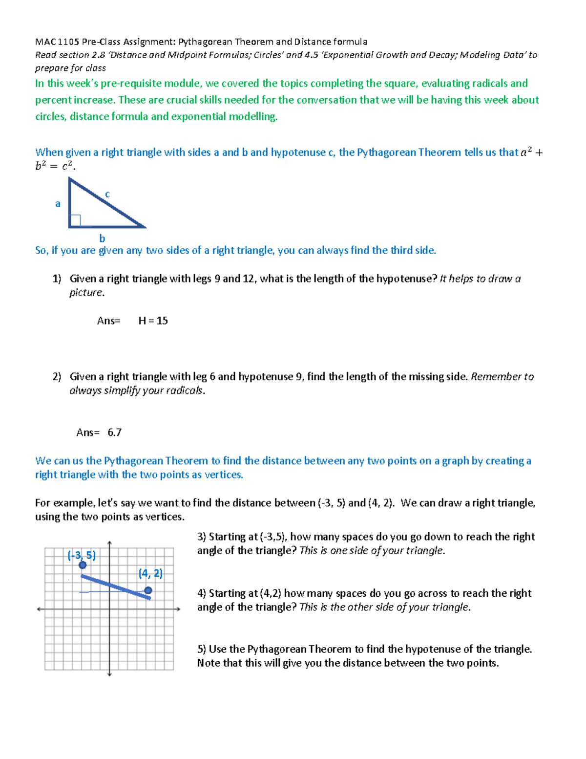 Pythagorean Theorem and Distance formula - These are crucial skills ...
