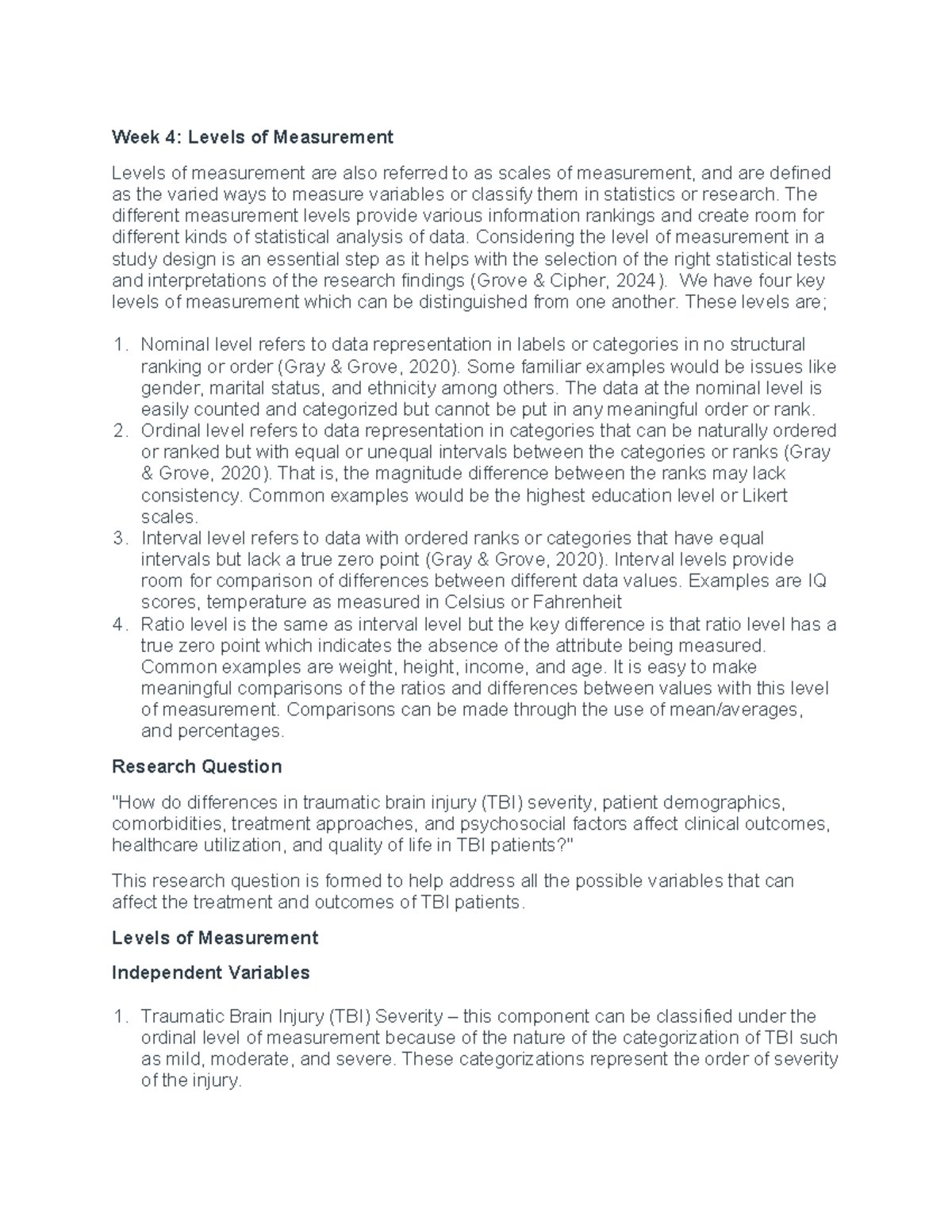 1 lecture notes - Week 4: Levels of Measurement Levels of measurement ...