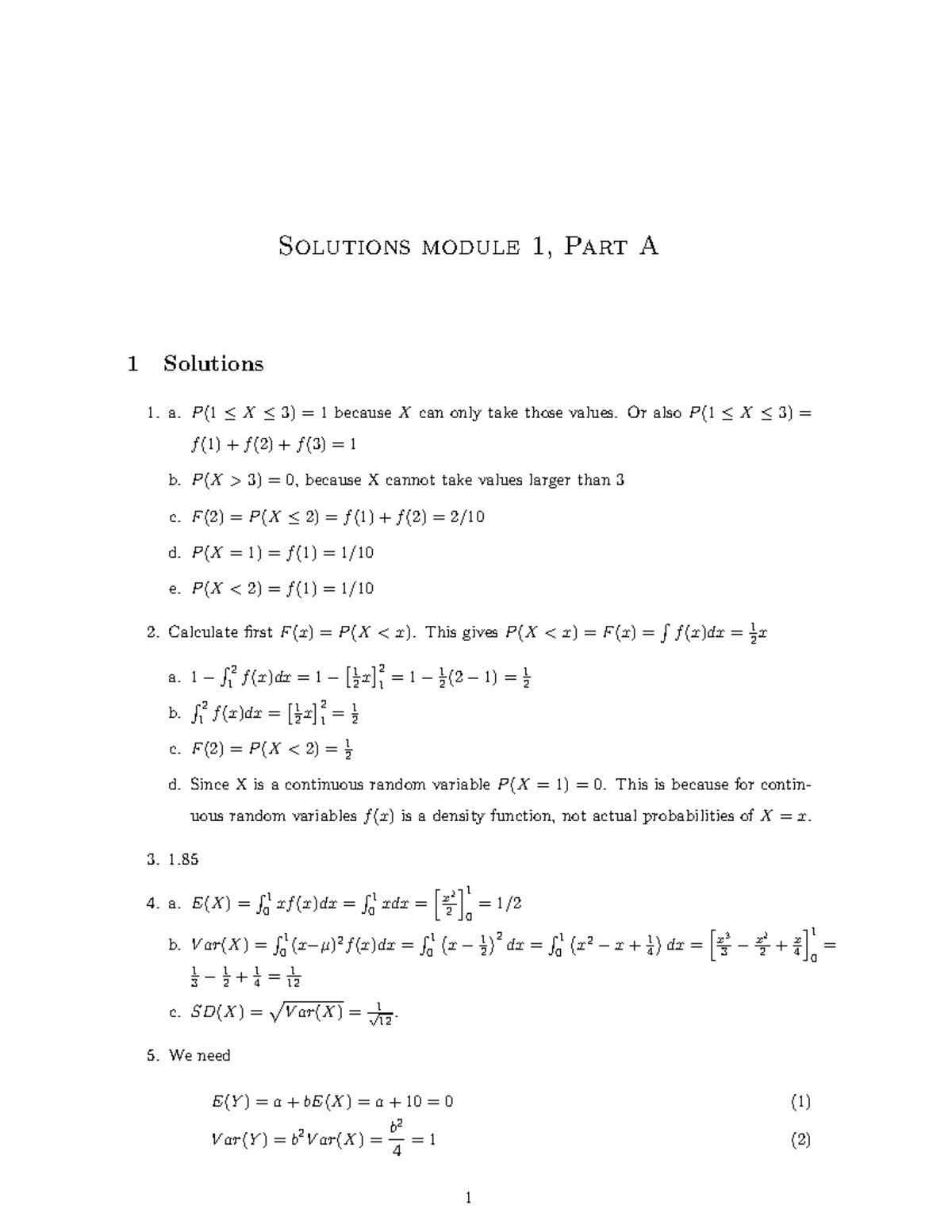 Solutions module 1 part A - Solutions module 1, Part A 1 Solutions a. P ...