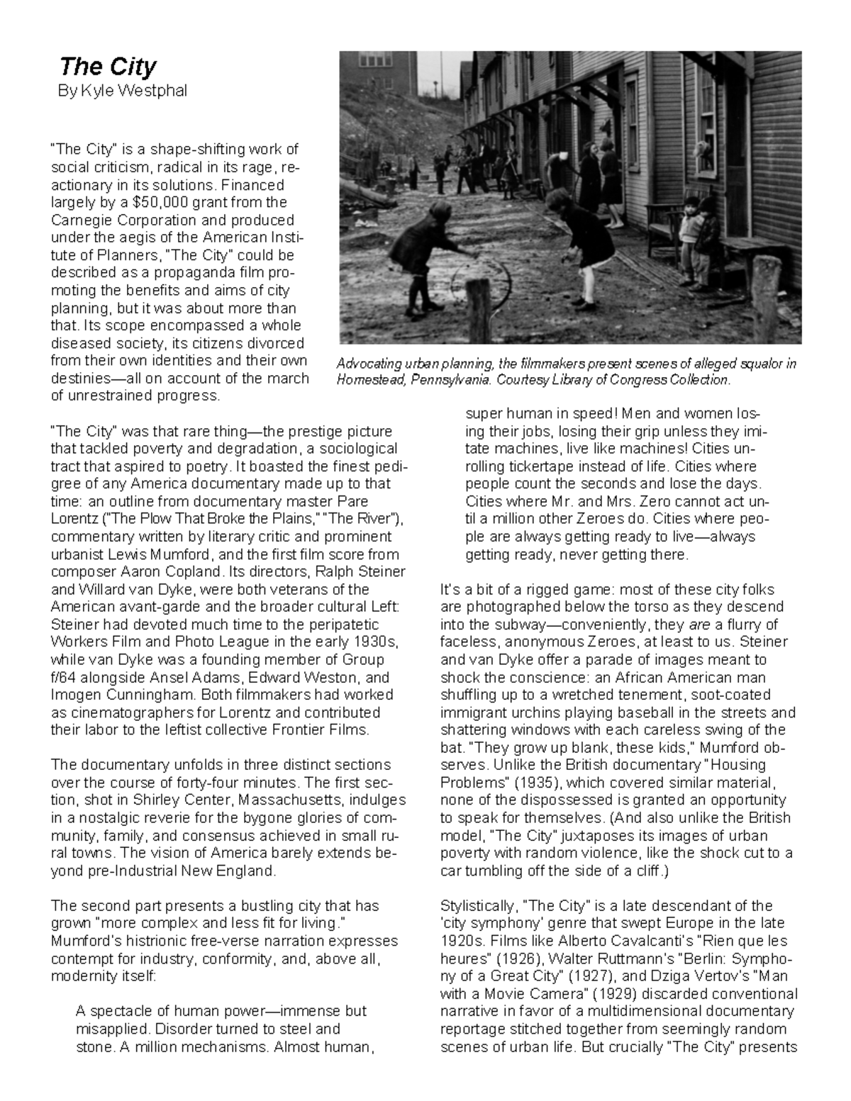 Westphal on The City-2 - The city 1939 - The City By Kyle Westphal “The ...