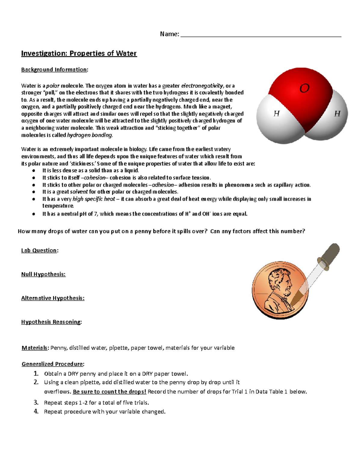 Investigation Properties of Water Lab with Stats - Studocu