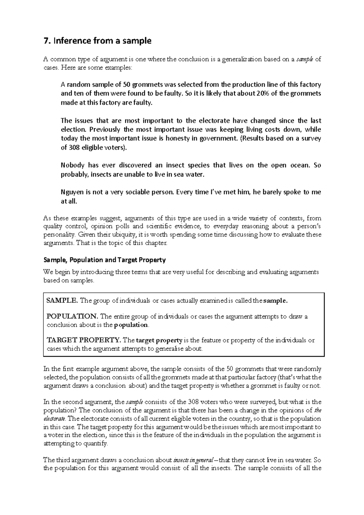07-Inference from a sample - 7. Inference from a sample A common type ...
