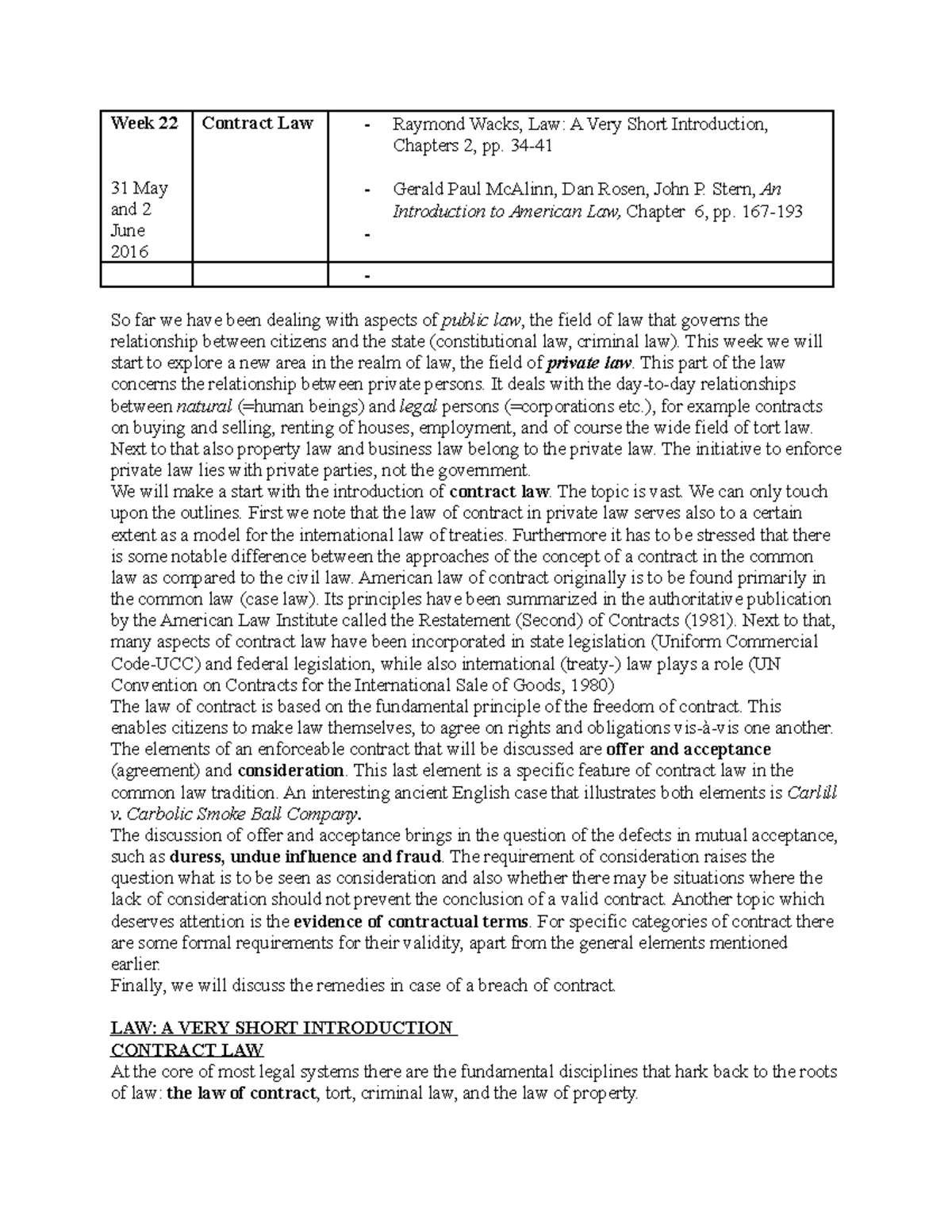 Week 5 - Contract Law - Tutorial exercises with answers - Week 22 31 May and 2 June 2016 ...