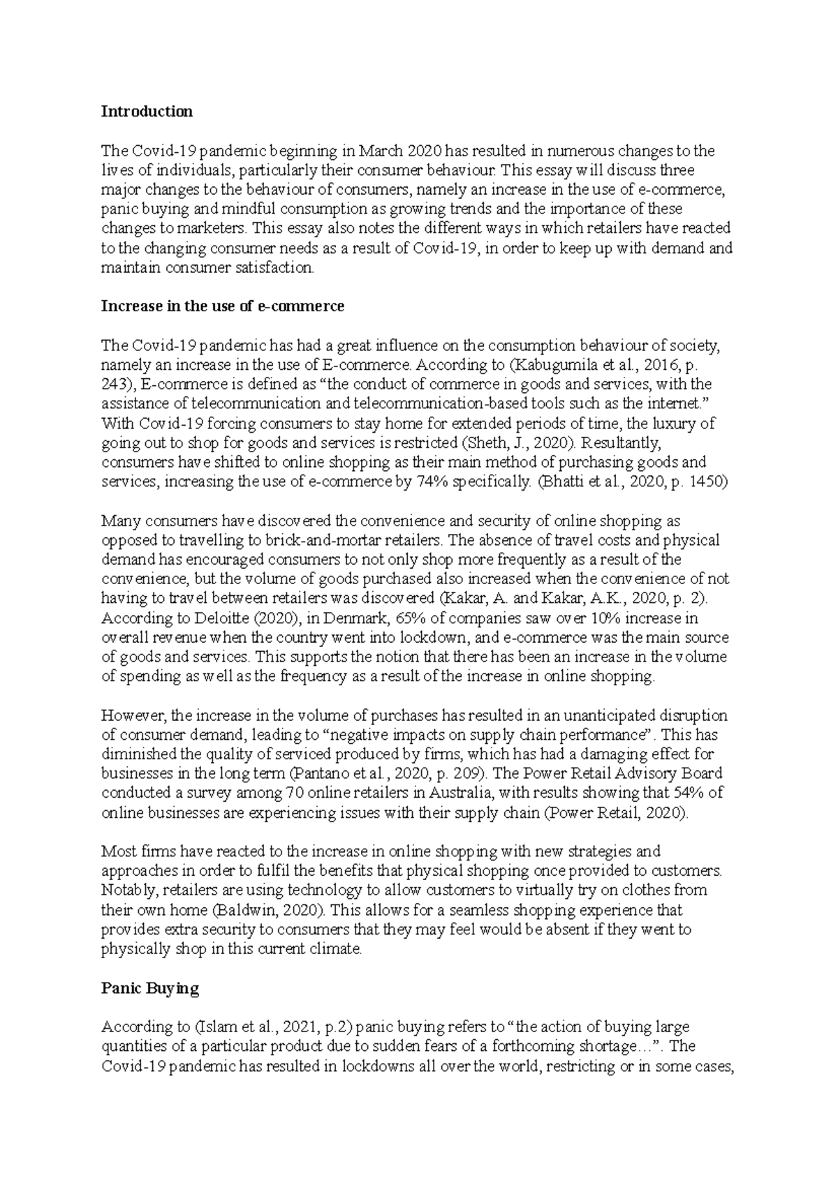 CB essay - Introduction The Covid-19 pandemic beginning in March 2020 ...