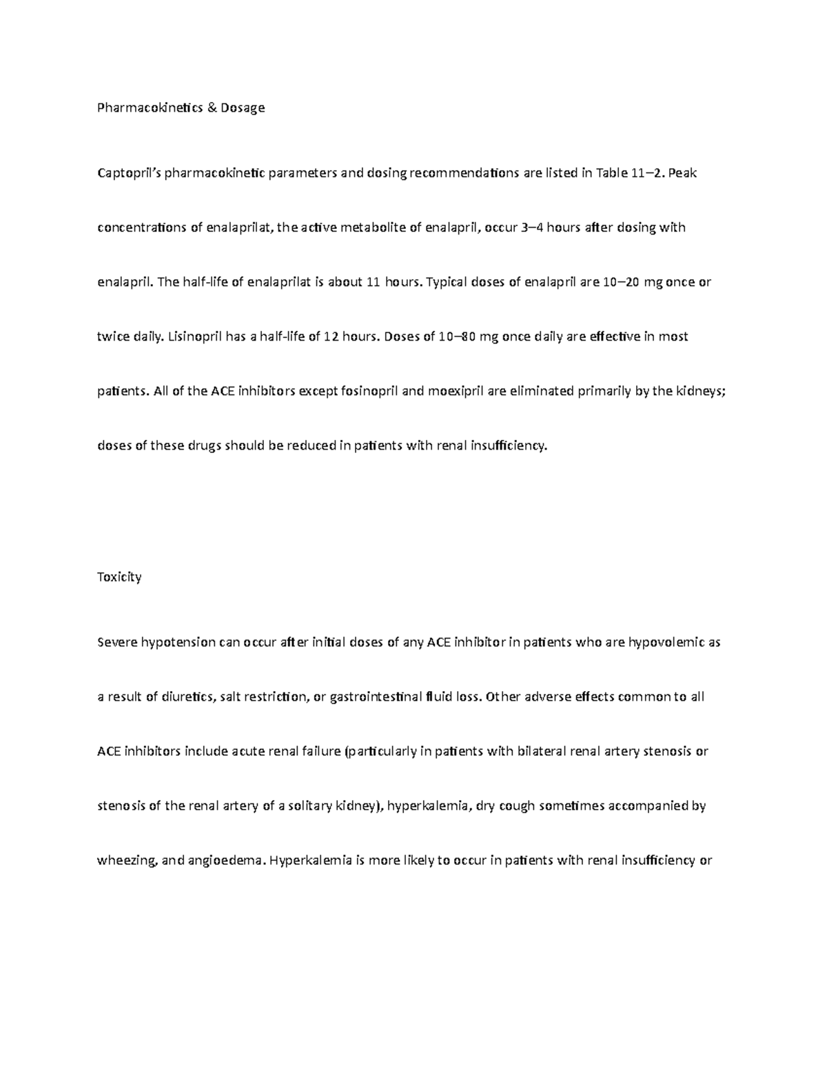 Angiotensin- Converting Enzyme (ACE) Inhibitors - Pharmacokinetics ...