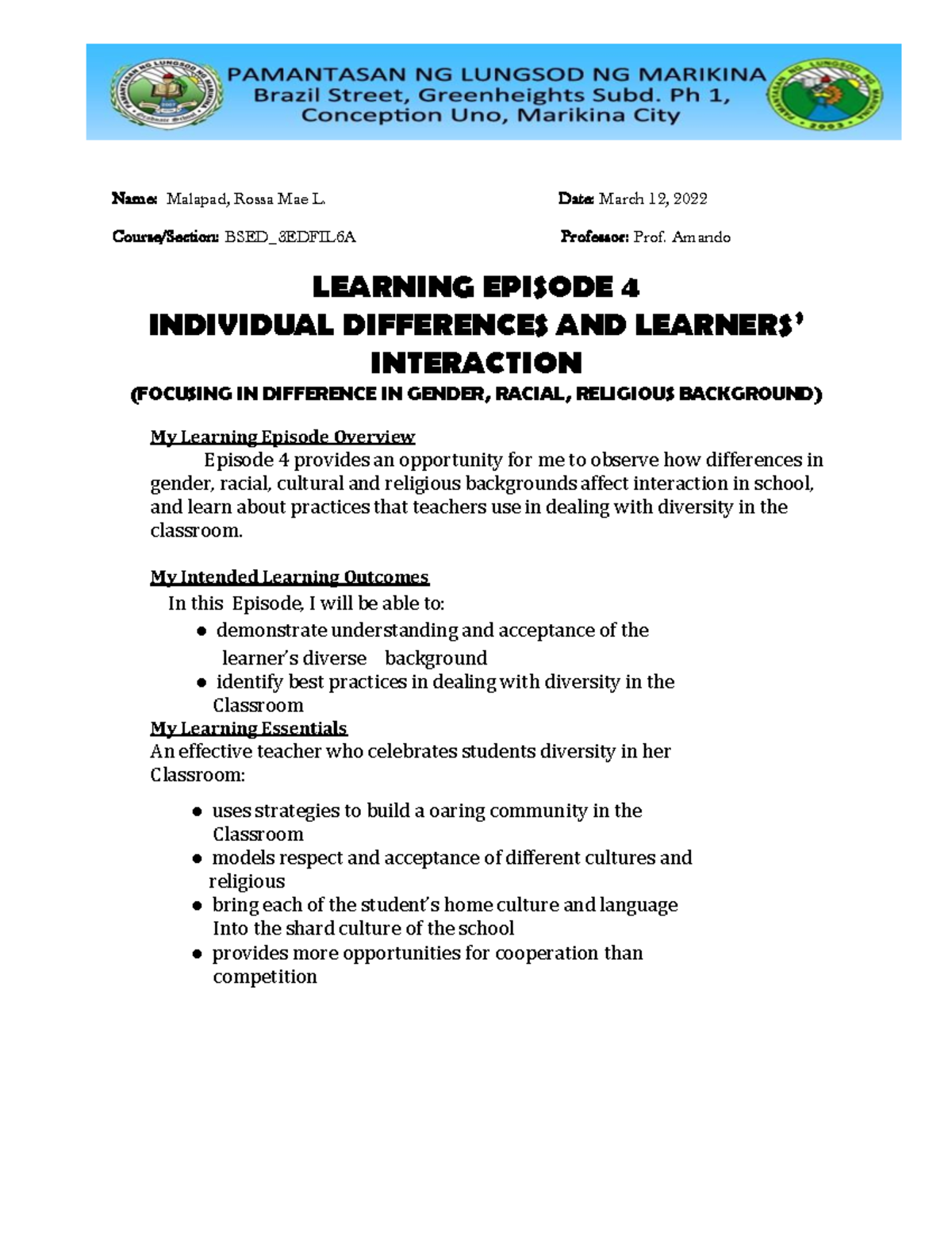 TASK 20 - FS 1 - Malapad^Rossa Mae L - Name: Malapad, Rossa Mae L. Date: March 12, 2022 - Studocu