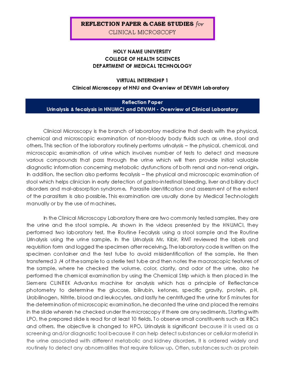 Microscopy CASE Studies - HOLY NAME UNIVERSITY COLLEGE OF HEALTH ...