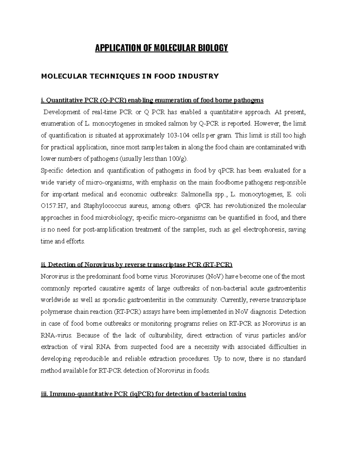 Application of Molecular biology - APPLICATION OF MOLECULAR BIOLOGY ...
