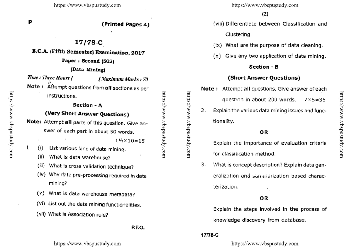 Bca-5-sem-data-mining-78-c-2017 (1) - bachlor of technology - Studocu