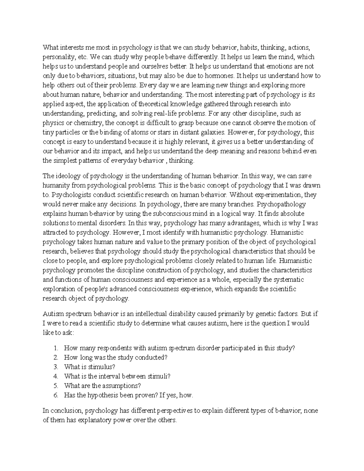 Interest in Psychology Journal Entry-3 - What interests me most in ...