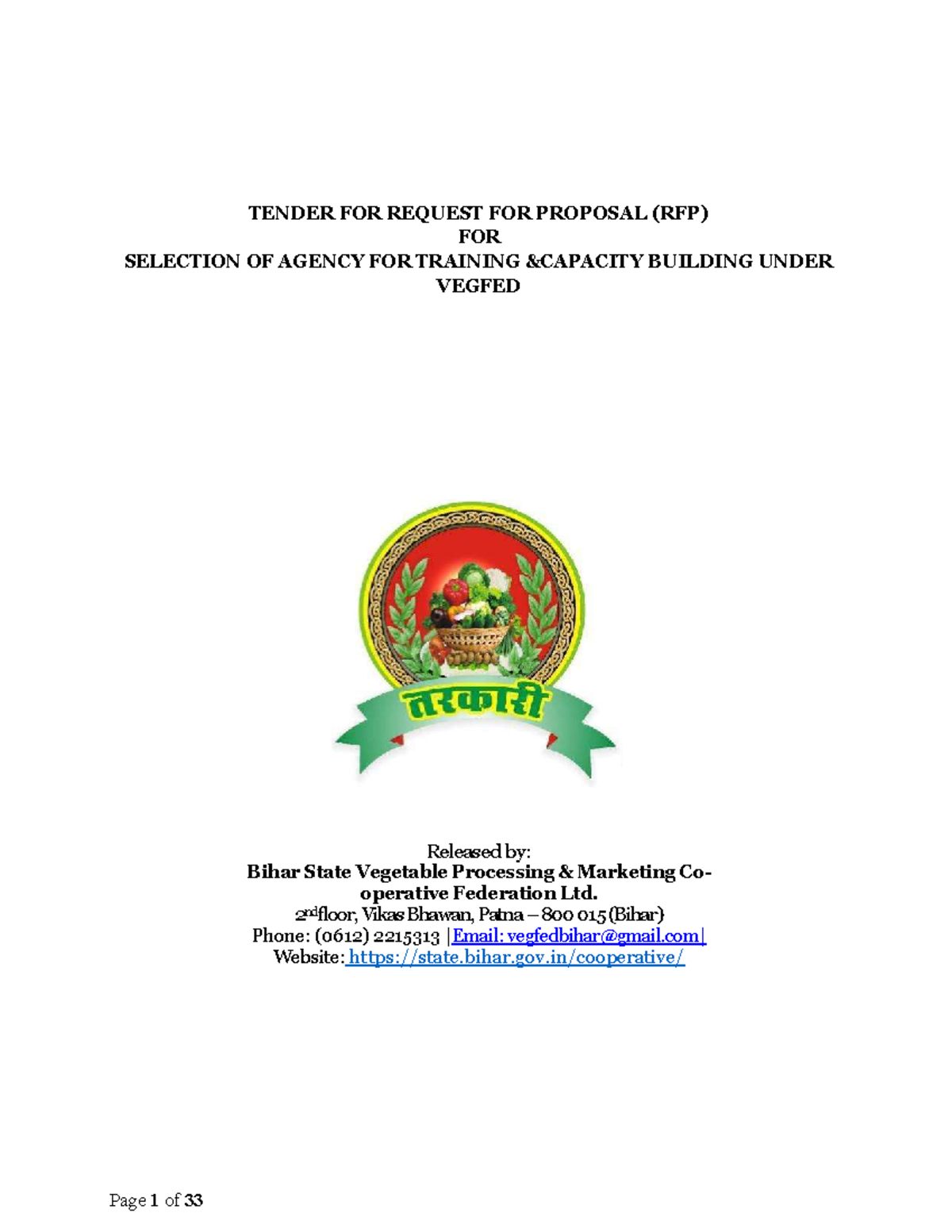 RFP Training & Capacity Building - TENDER FOR REQUEST FOR PROPOSAL (RFP ...