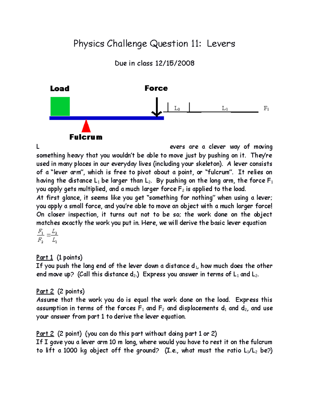 Levers - Just some practice for you to do so you can get a 100% ...