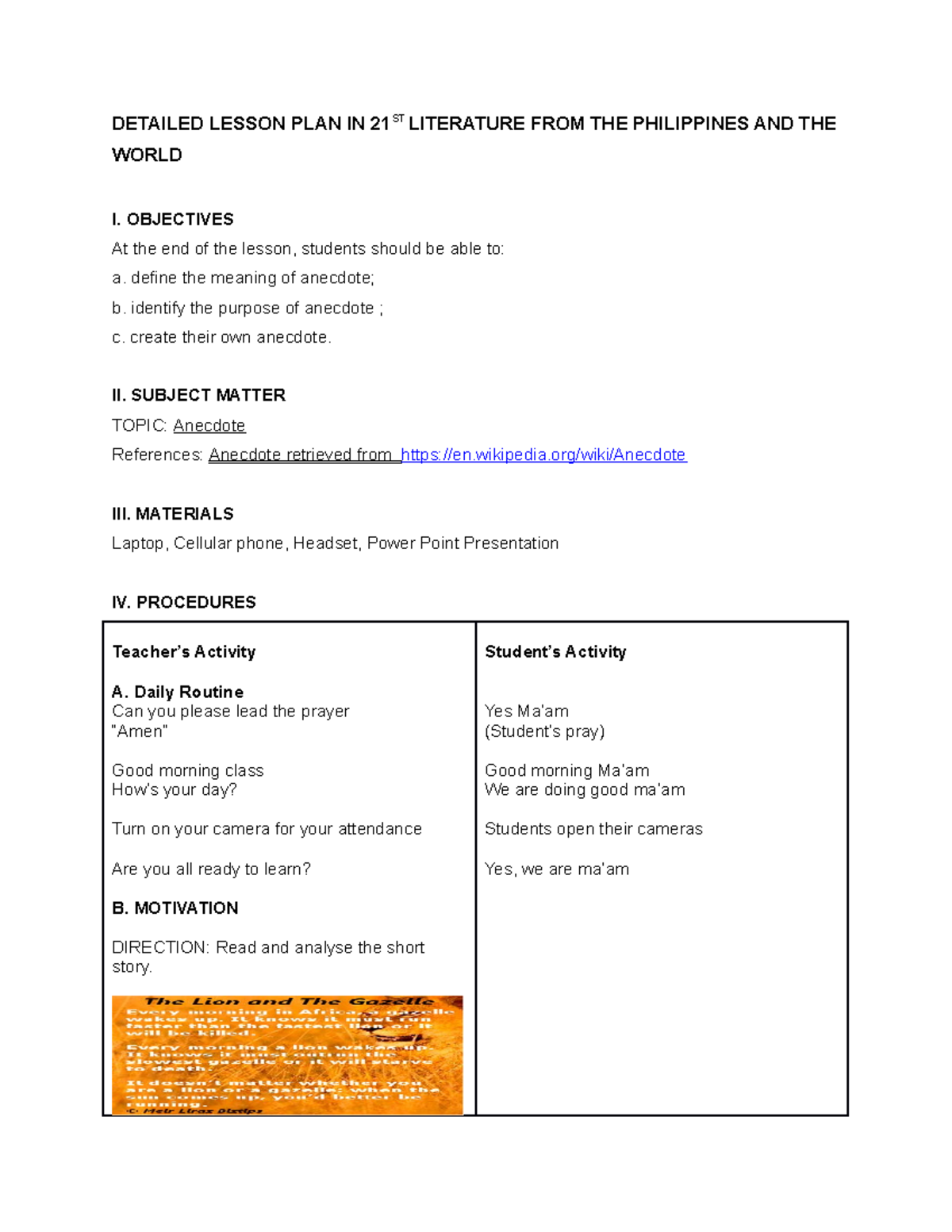 A Detailed Lesson PLAN IN Anecdote DETAILED LESSON PLAN IN 21ST a-detailed-lesson-plan-in-anecdote-detailed-lesson-plan-in-21st