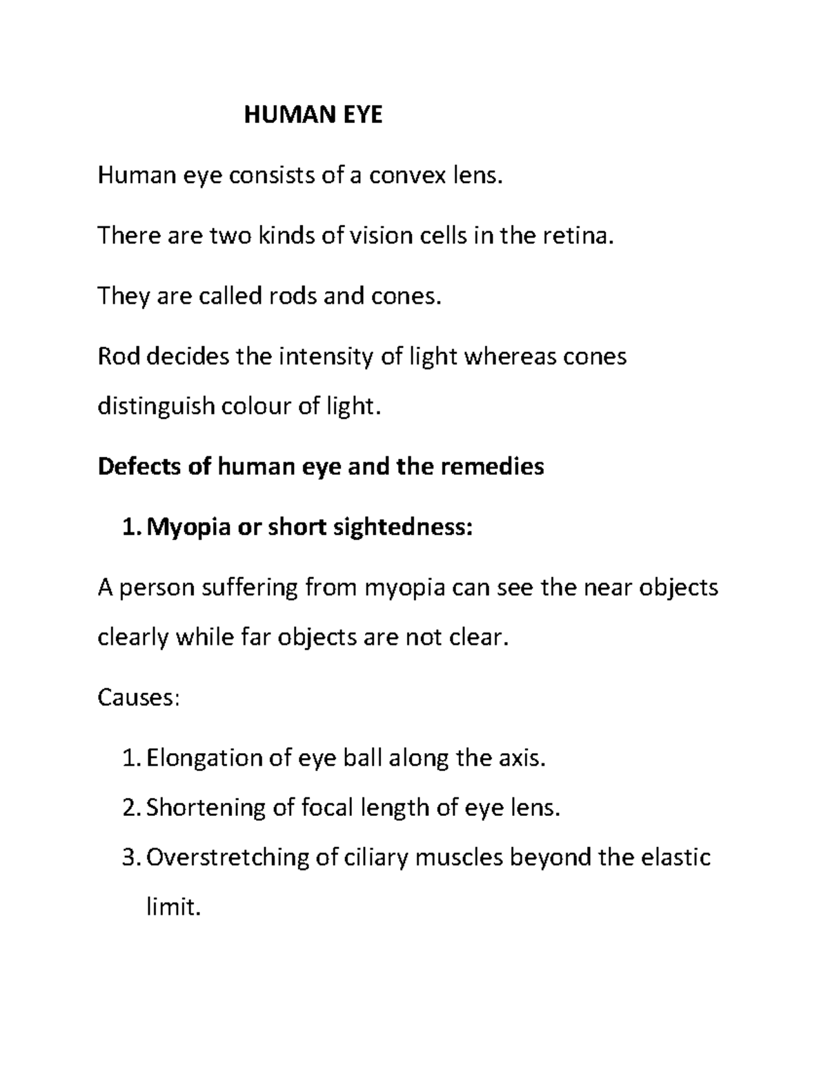 Human eye defects and remedies - HUMAN EYE Human eye consists of a ...
