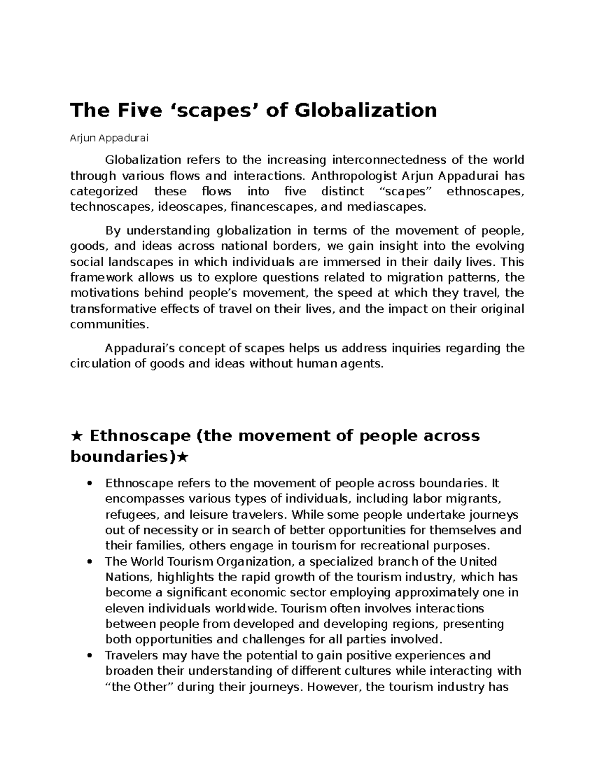 5 Scapes of Globalization - The Five ‘scapes’ of Globalization Arjun ...