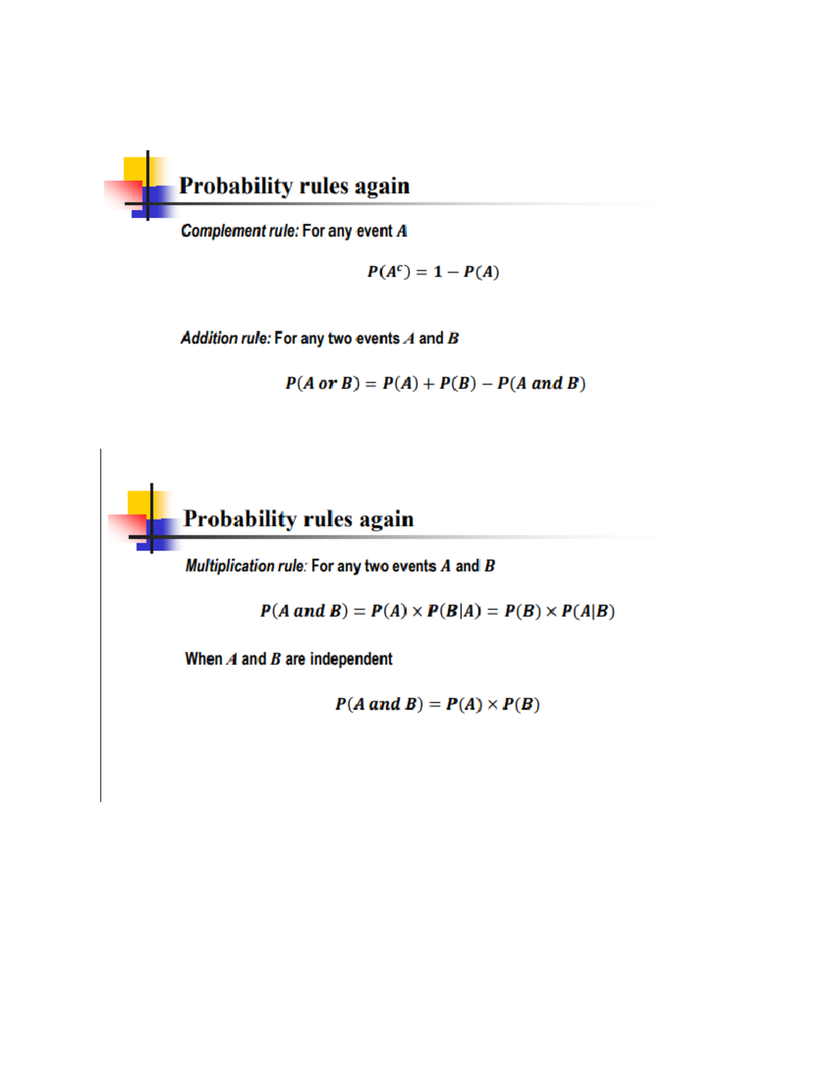 STAT Ch. 5 - Gibbs - Probability rules again Complement rule: For any ...