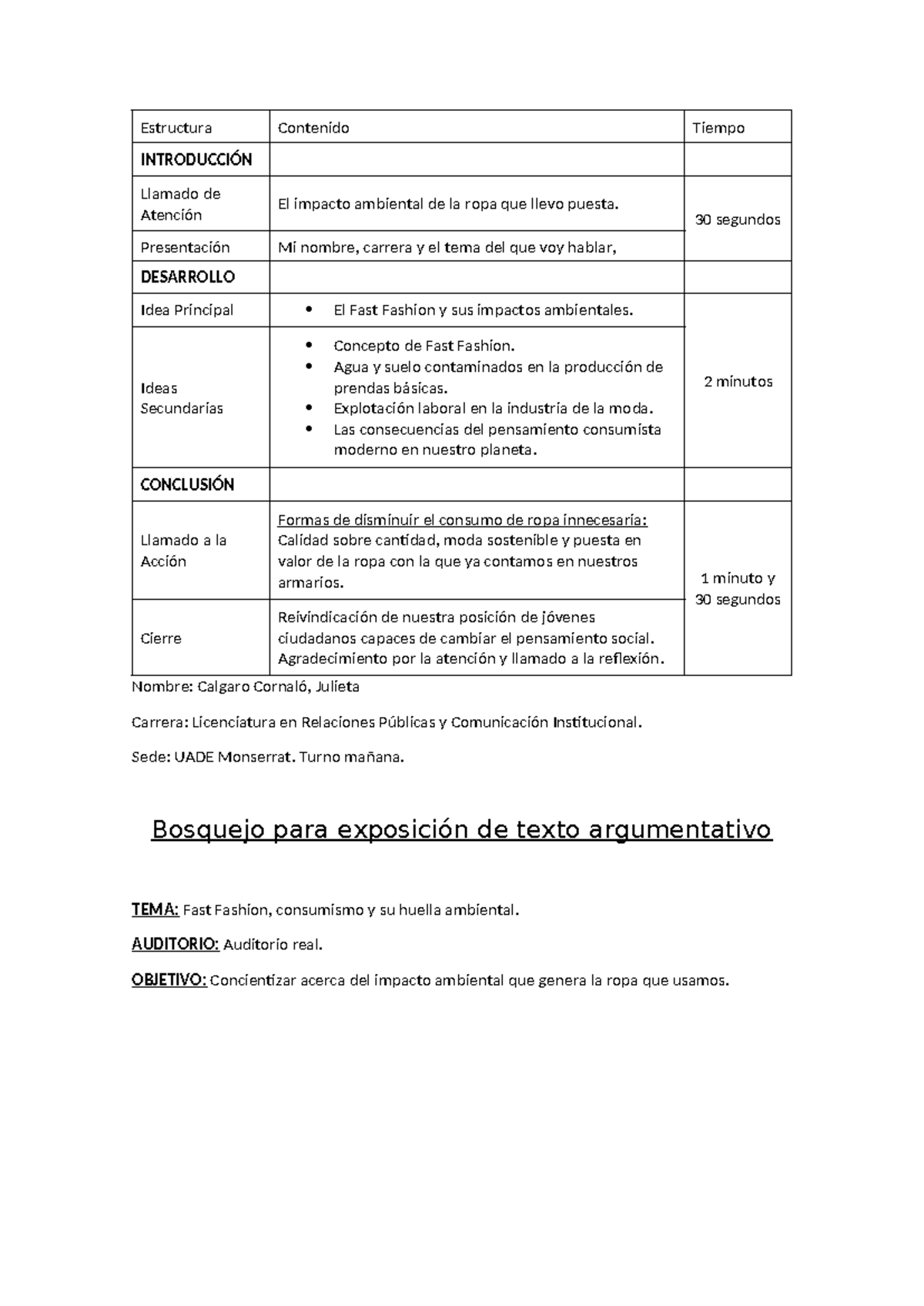 Bosquejo para exposición de texto argumentativo - Estructura Contenido ...