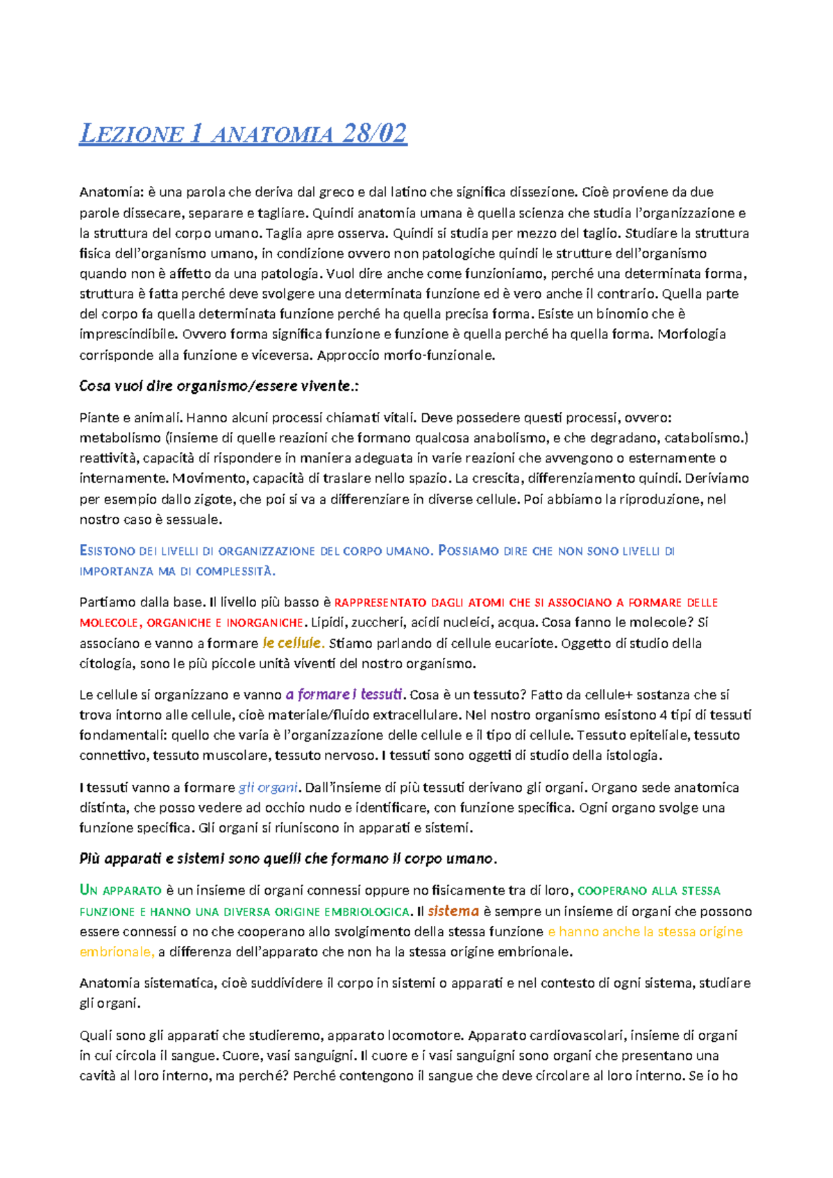 Anatomia lezione 1 - LEZIONE 1 ANATOMIA 28/ Anatomia: è una parola che ...