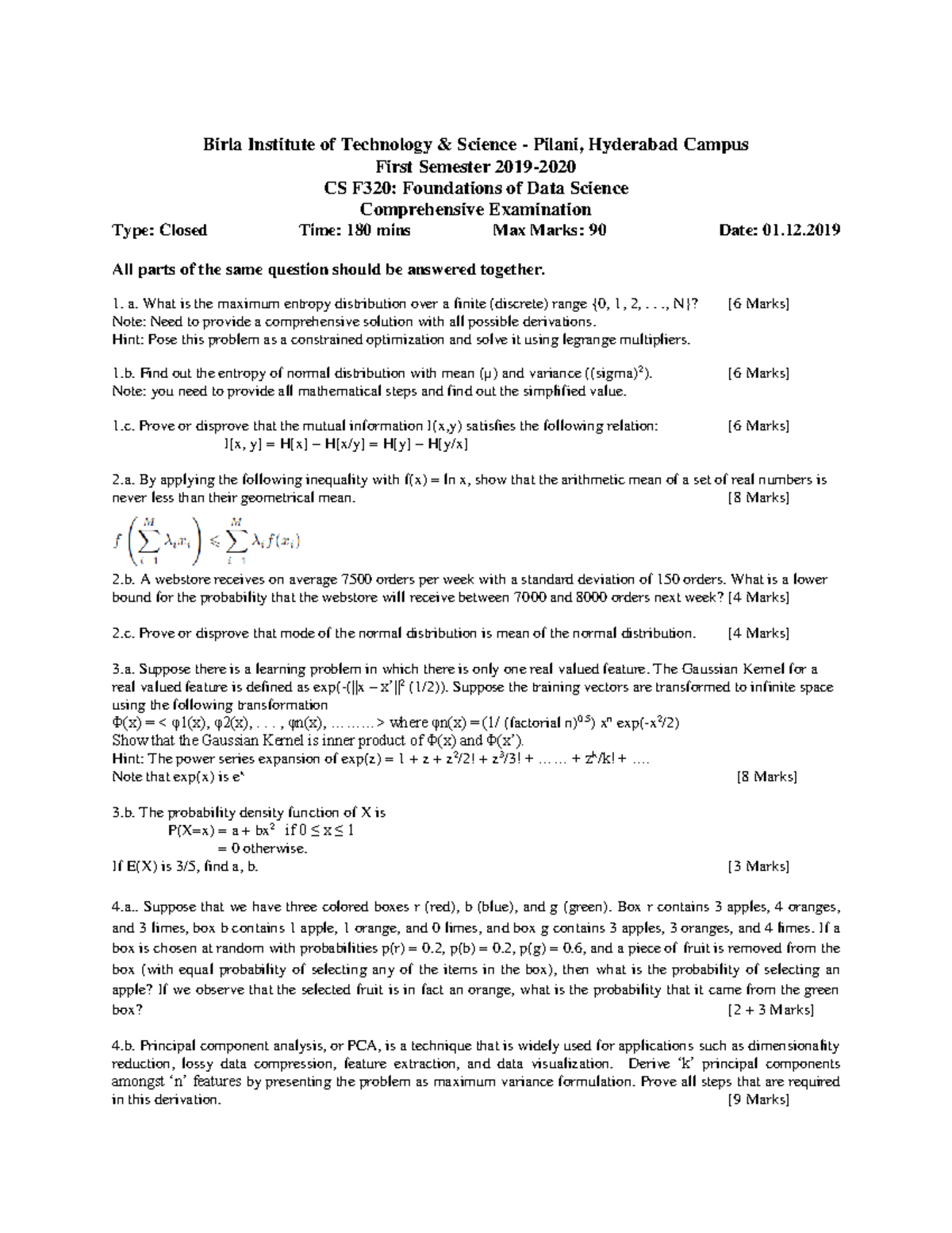 Compre 2019 Final Exam - Birla Institute of Technology & Science - Pilani, Hyderabad Campus ...