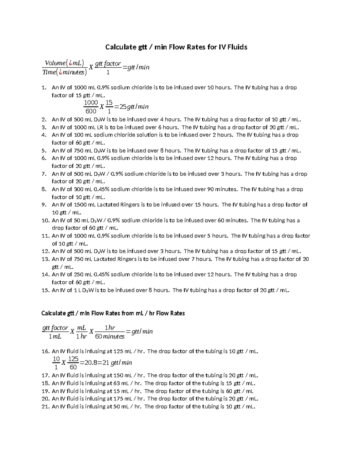 Practice - IV Flow rates gtt per min - Calculate gtt / min Flow Rates ...