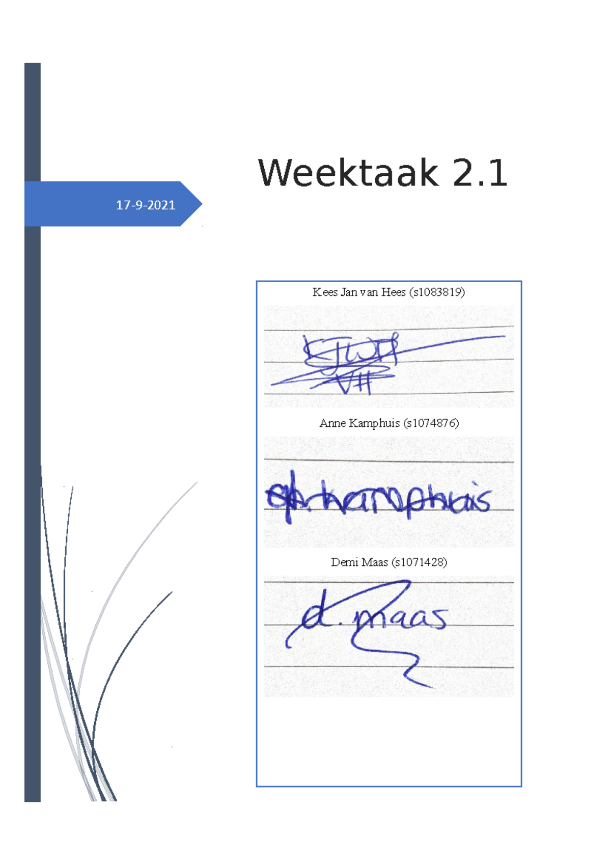 OIMA Weektaak 2 definitief - 17-9- Weektaak 2. Kees Jan van Hees ...