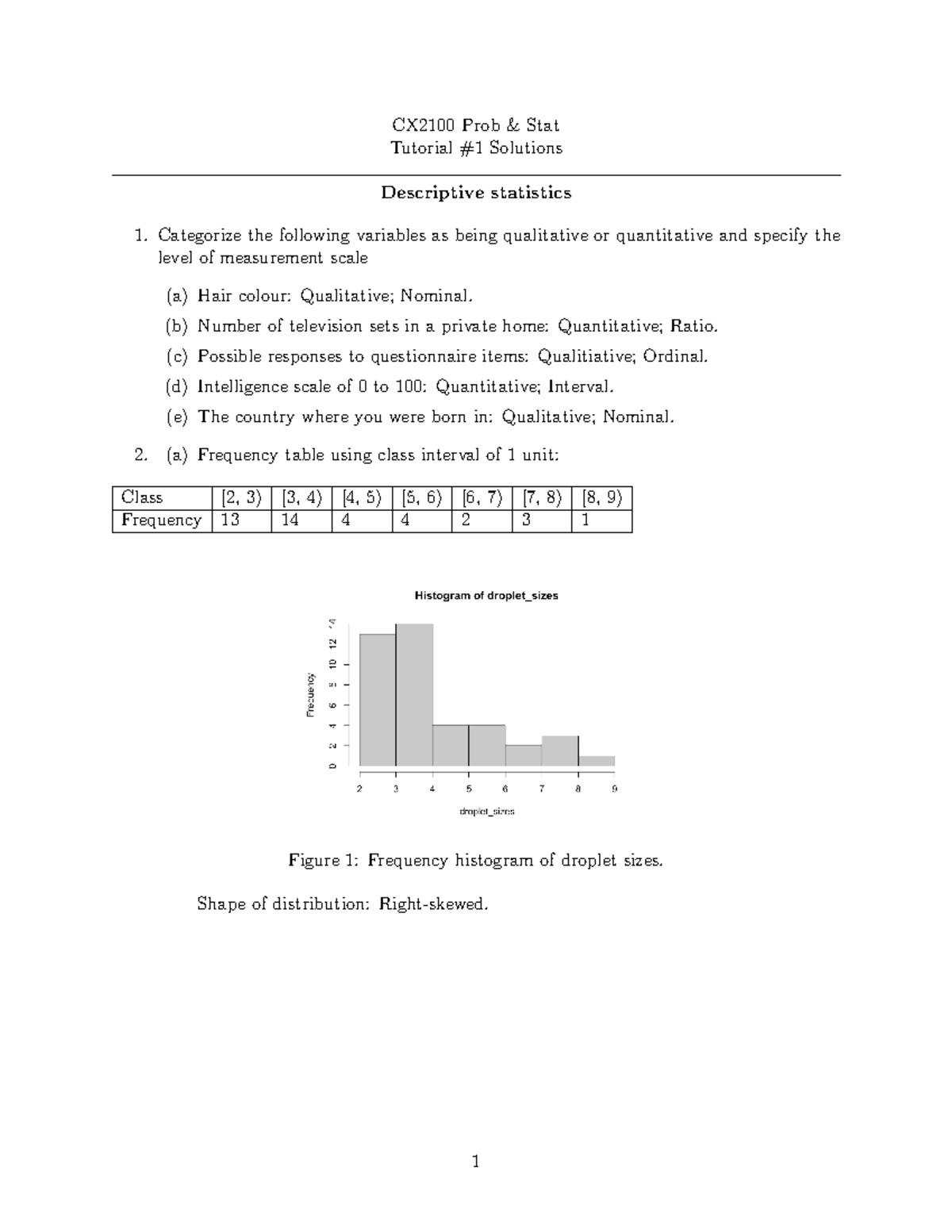 CX2100 Prob Stat Tutorial 1 Solutions - CX2100 Prob & Stat Tutorial #1 ...