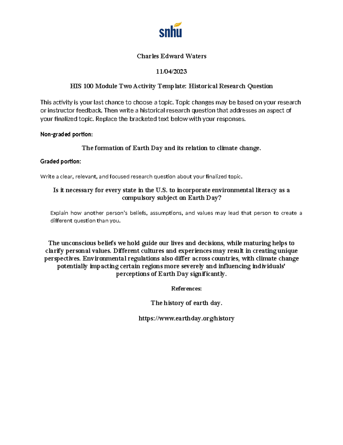 2-1 - my work - Charles Edward Waters 11/04/ HIS 100 Module Two ...