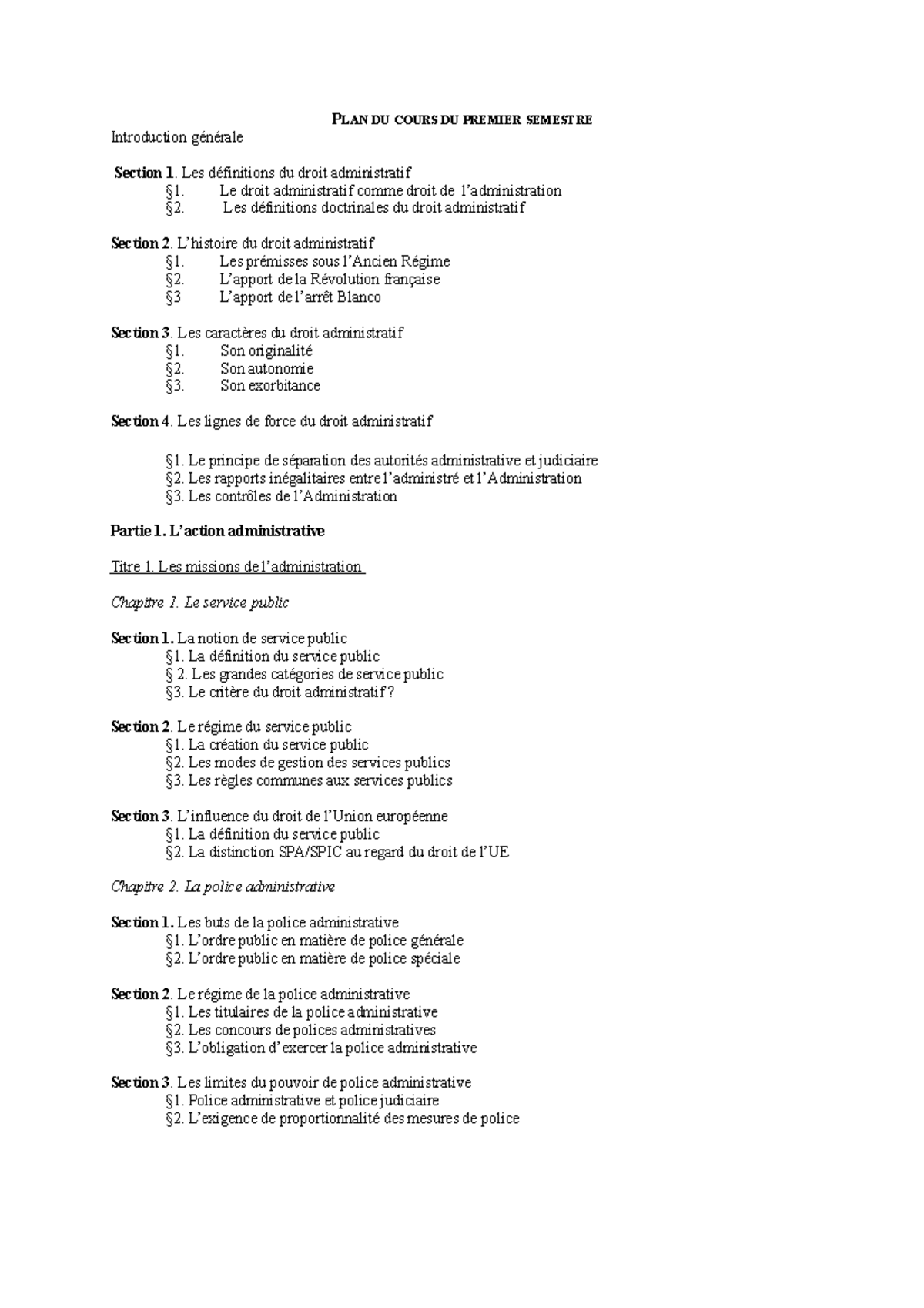 Plan de cours du S1 - PLAN DU COURS DU PREMIER SEMESTRE Introduction ...