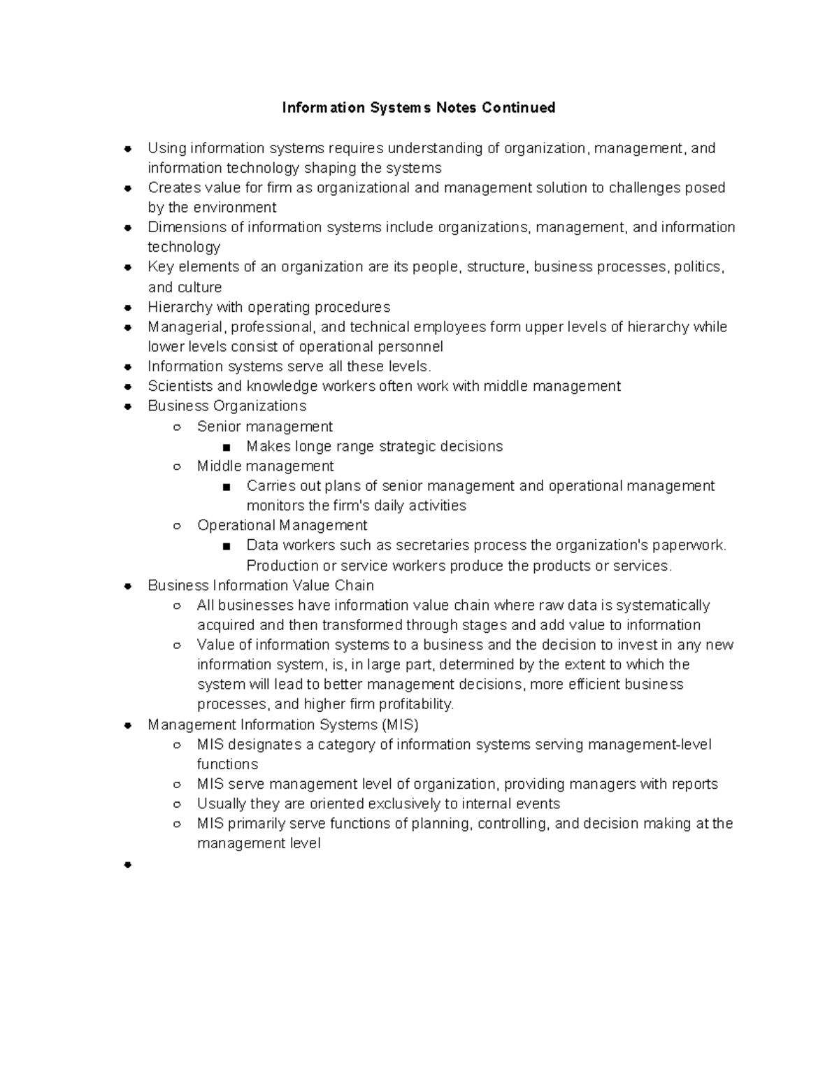 Third Class Notes - Prof. Lawrence Aikins - Information Systems Notes ...