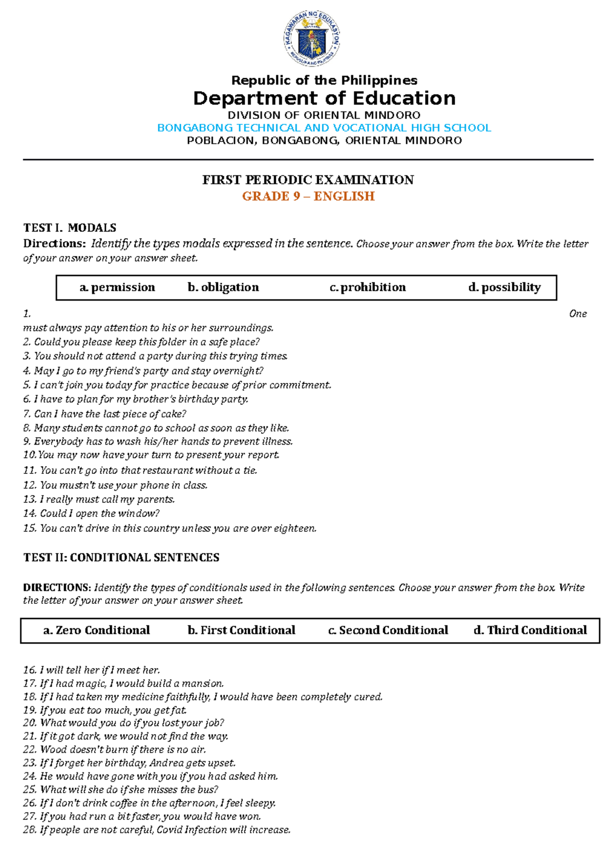 ENG 9 - First Periodic Examination.docx final - FIRST PERIODIC ...