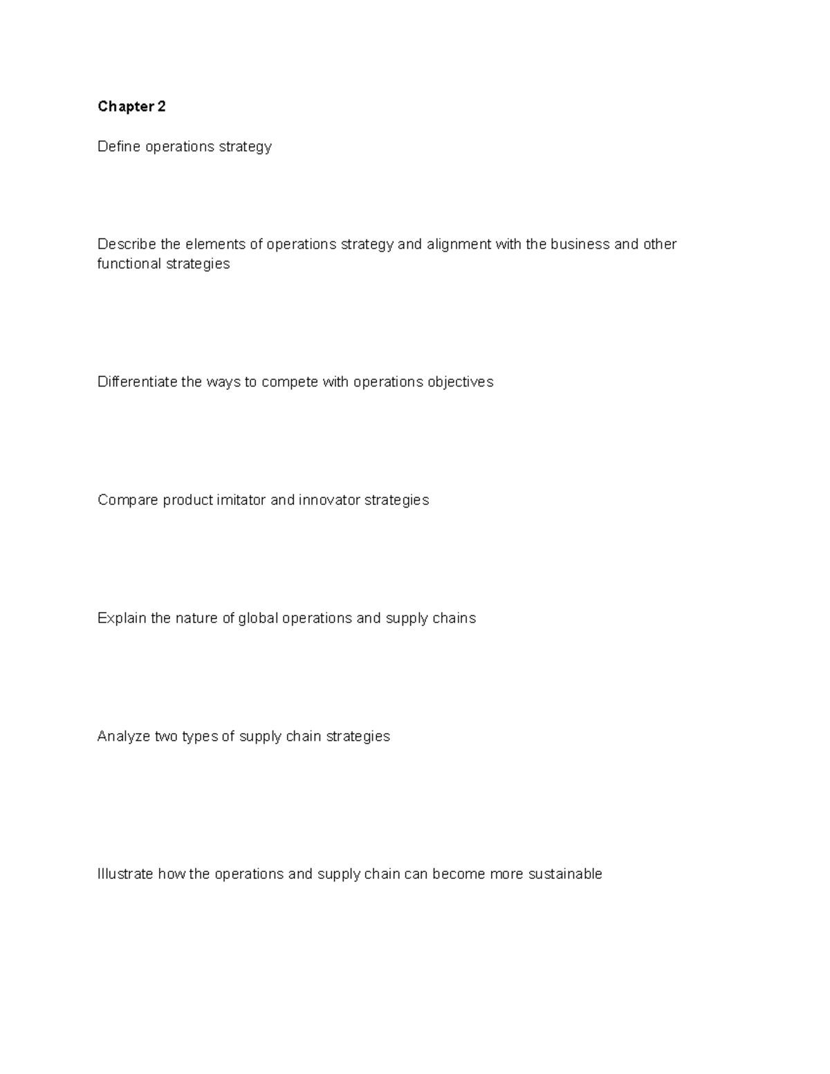 SCO Final Learning Objectives - Chapter 2 Define operations strategy ...