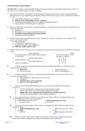 PNLE SAMPLE QUESTIONS - NURSING PRACTICE I NURSING PRACTICE I ...