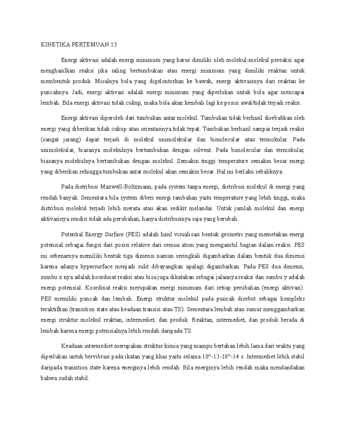 Kinetika Kimia - Energi Aktivasi - KINETIKA PERTEMUAN 13 Energi ...