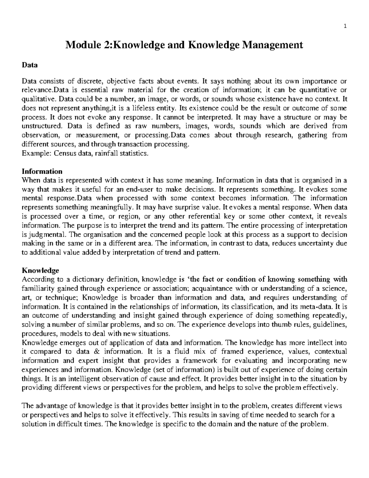 KMmod 2 - Knowledge management module 2 - Module 2:Knowledge and ...