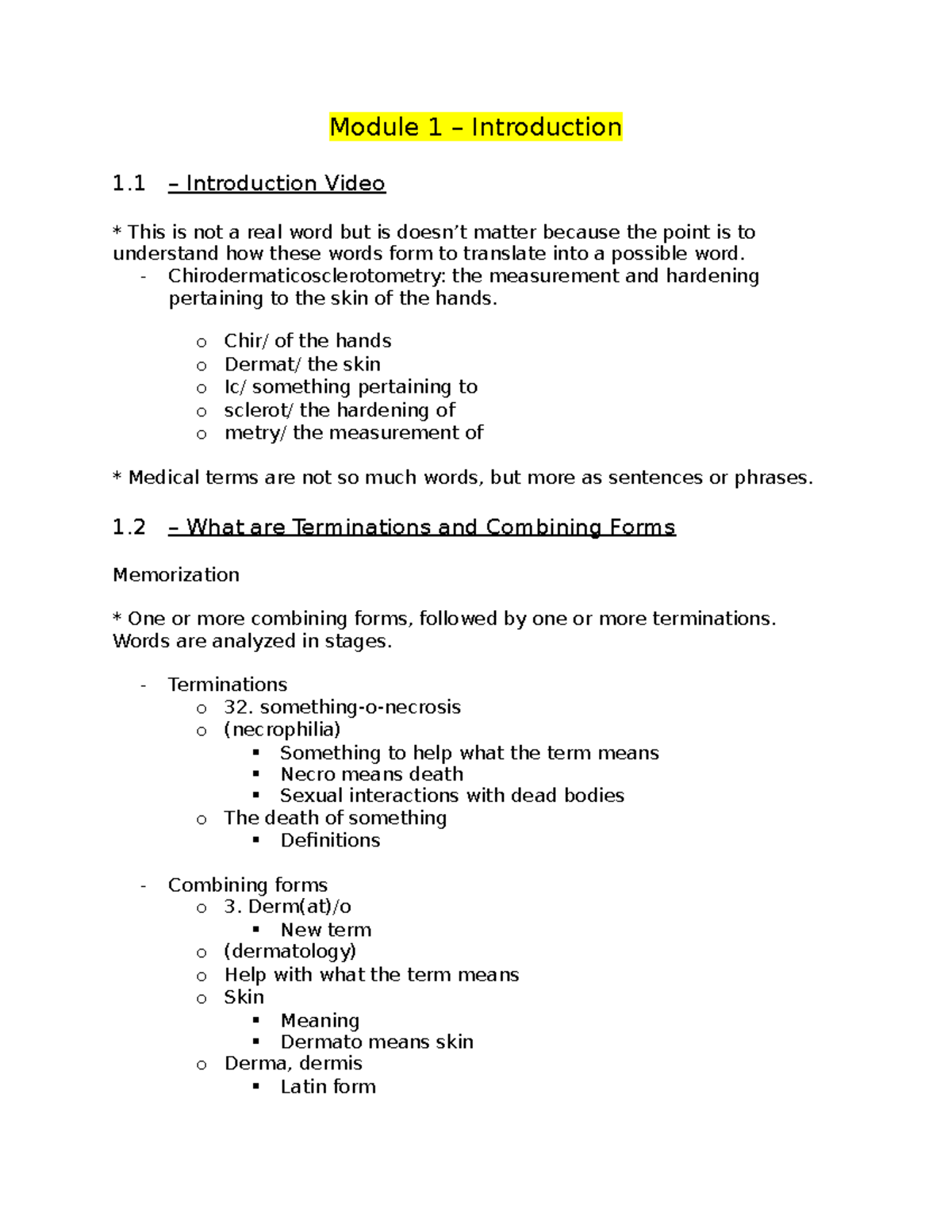 Medical Terminology Full Notes - Module 1 – Introduction 1 ...