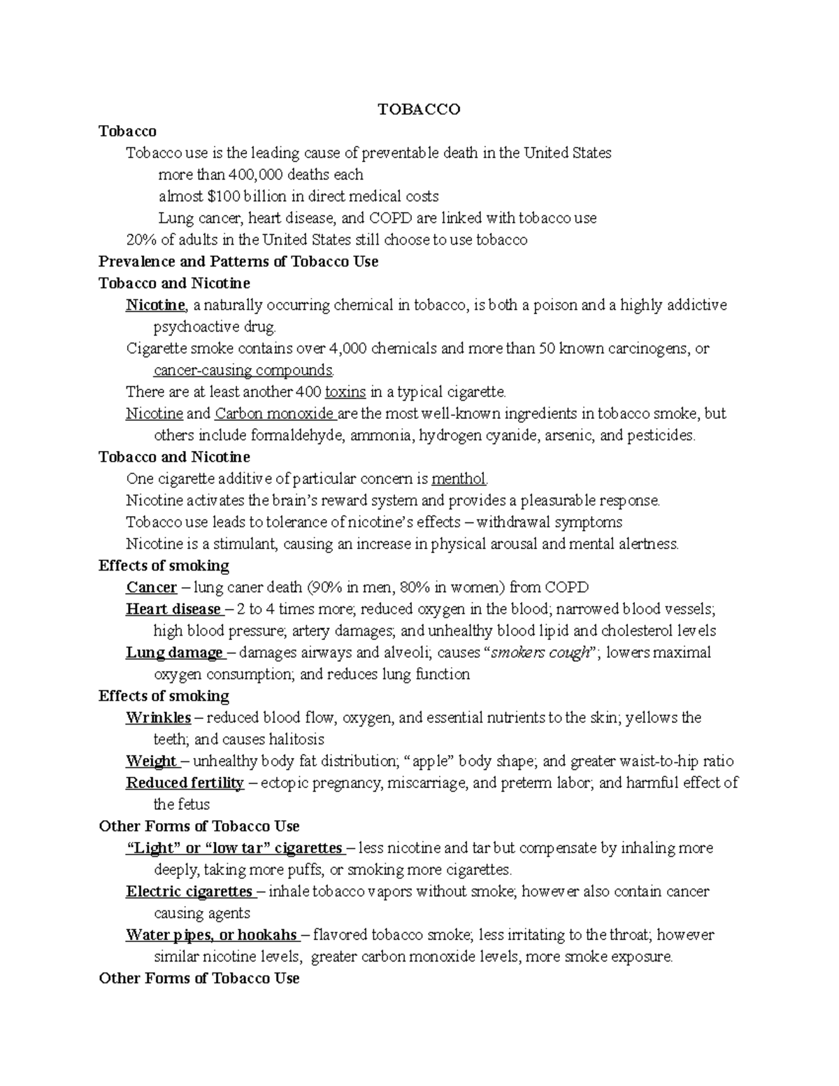 Science of a healthy lifestyle module 6 pt3 - TOBACCO Tobacco Tobacco ...