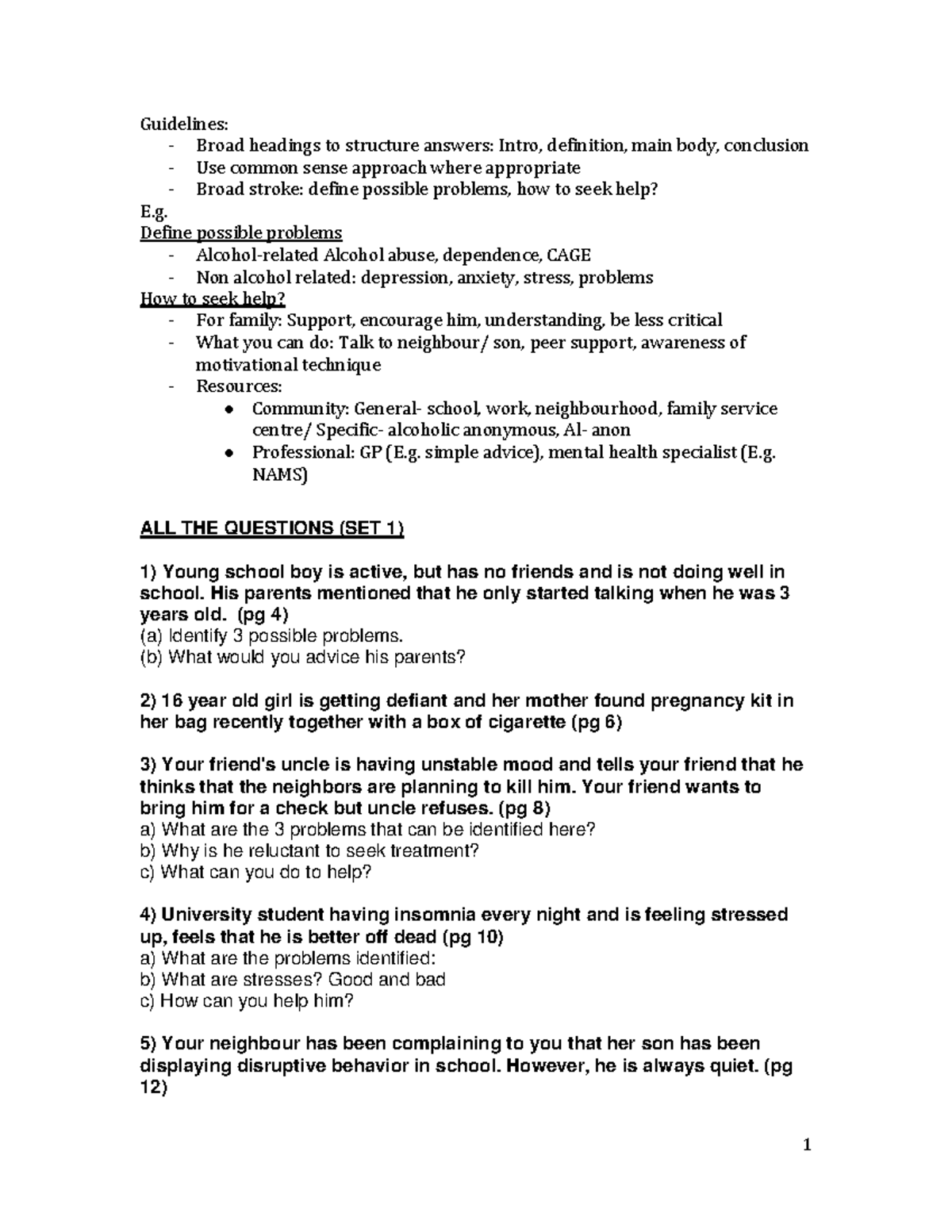 past exam questions - Guidelines: - Broad headings to structure answers ...