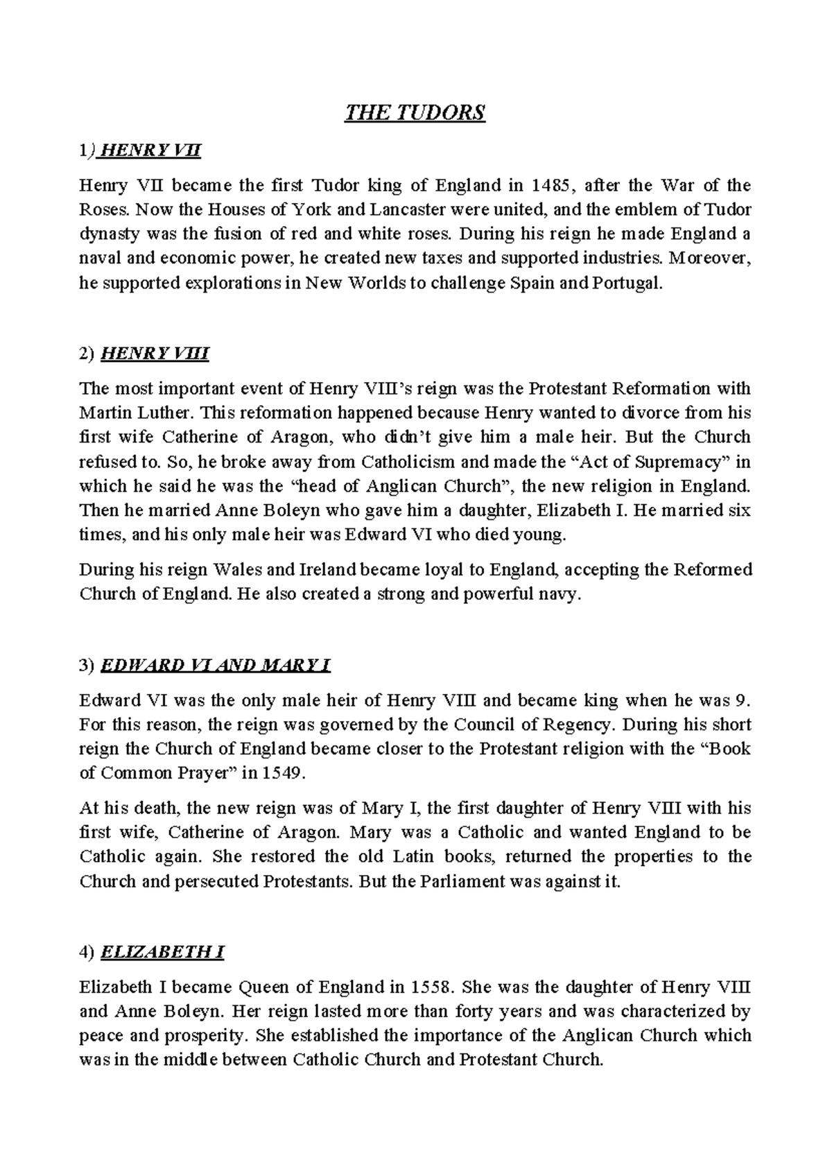 The Tudors and The Stuarts - THE TUDORS 1 ) HENRY VII Henry VII became ...