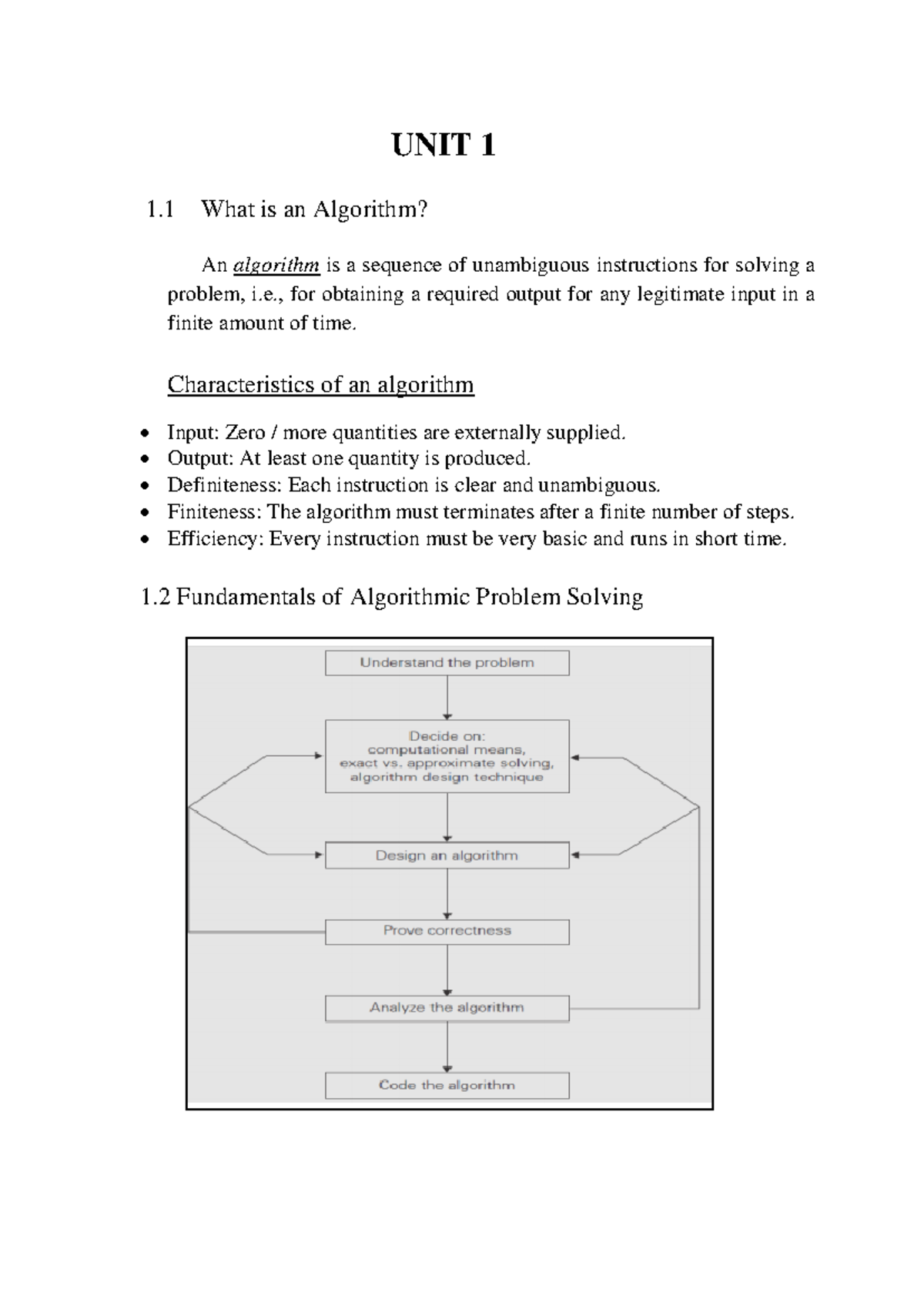 Chapter 1 of ada - UNIT 1 1 What is an Algorithm? An algorithm is a ...